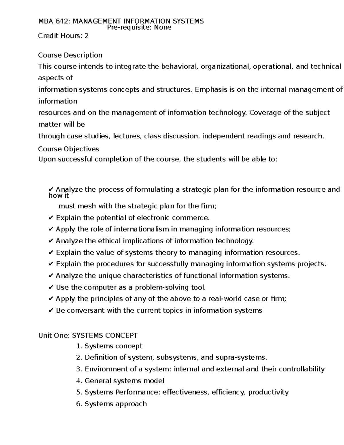 MBA 642 Management Information Systems - MBA 642: MANAGEMENT ...