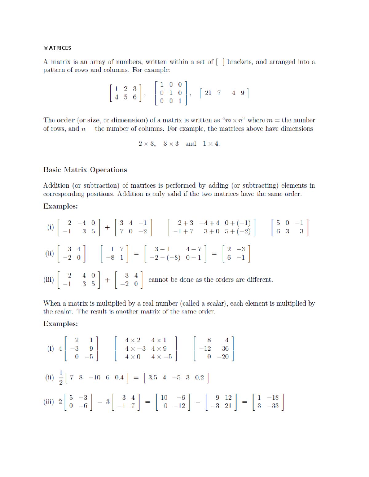 Matrices - business algebra - Business Algebra - MATRICES - Studocu