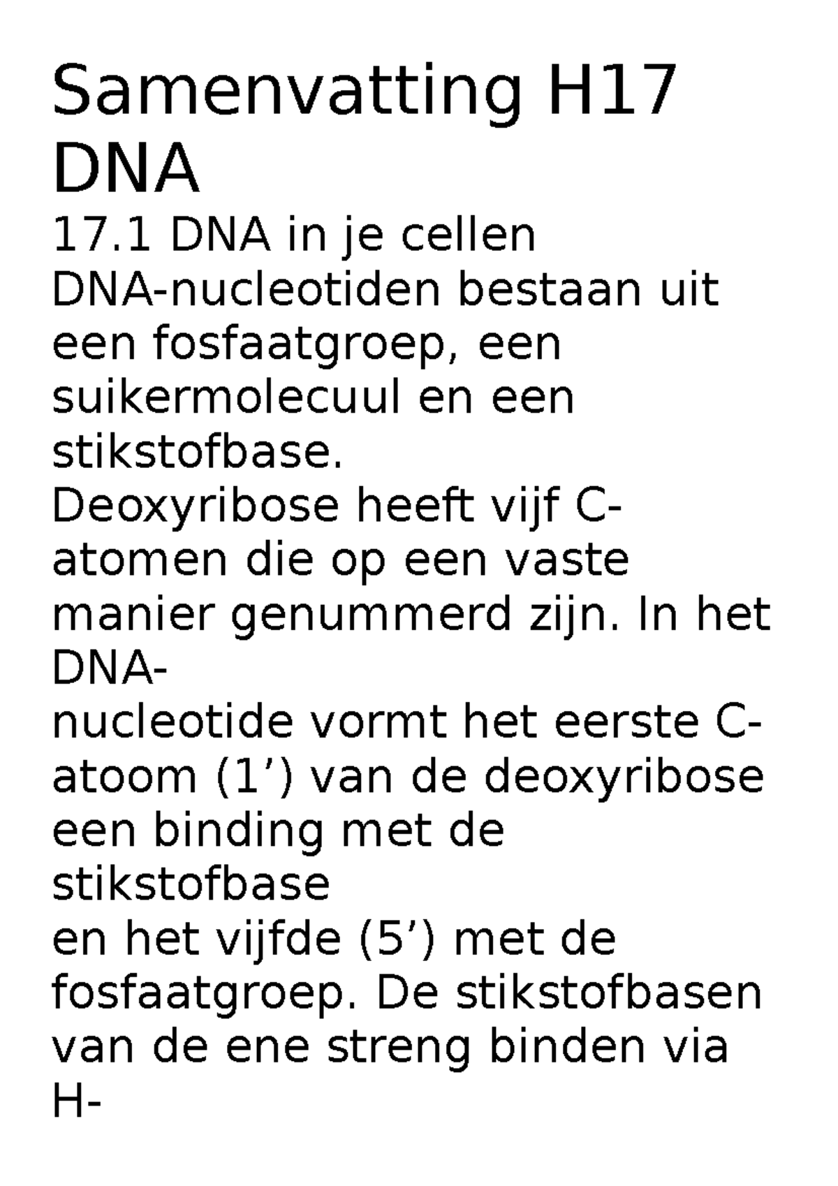 Samenvatting H17 DNA - Samenvatting H DNA 17 DNA in je cellen DNA ...