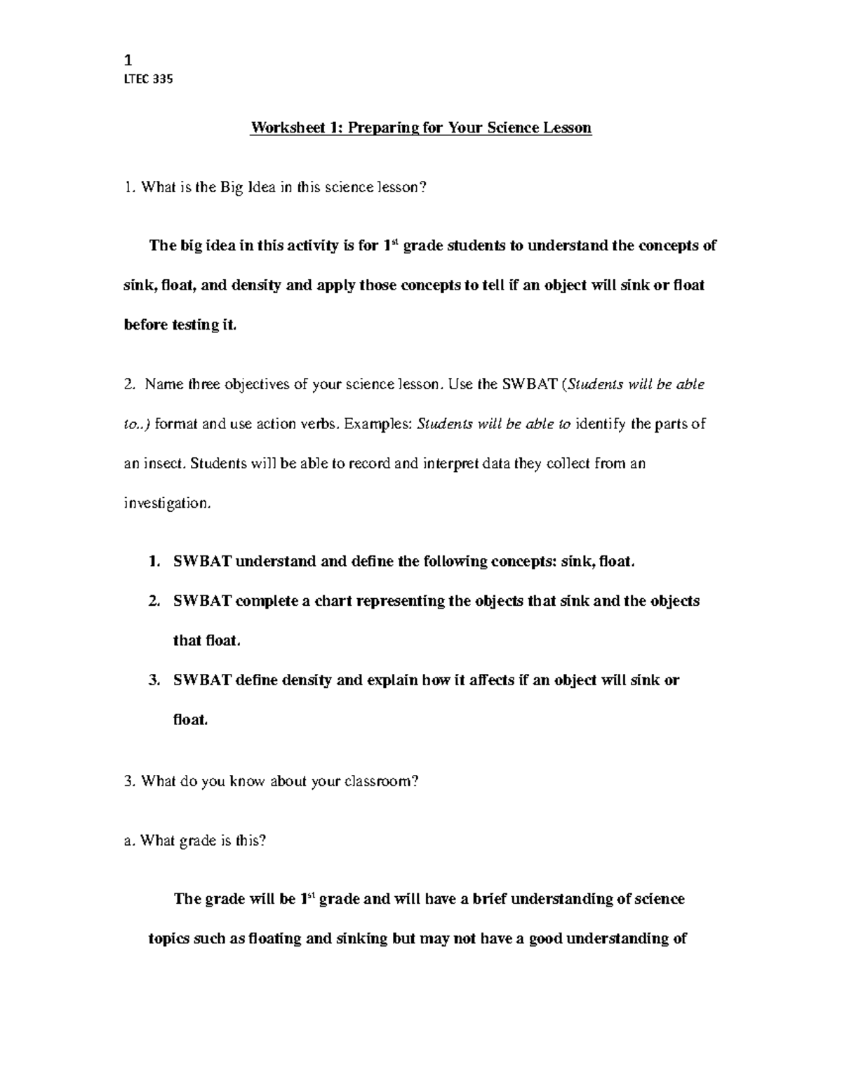 Revised science plan ws - Worksheet 1: Preparing for Your Science ...