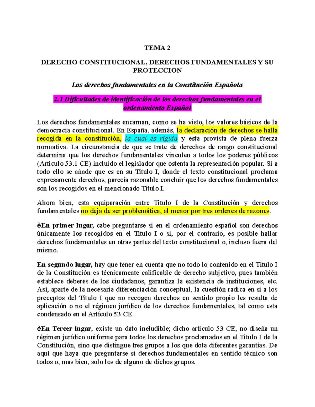 TEMA 2 LOS Derechos Fundamentales EN LA Constitucion Española - TEMA 2 DERECHO CONSTITUCIONAL ...