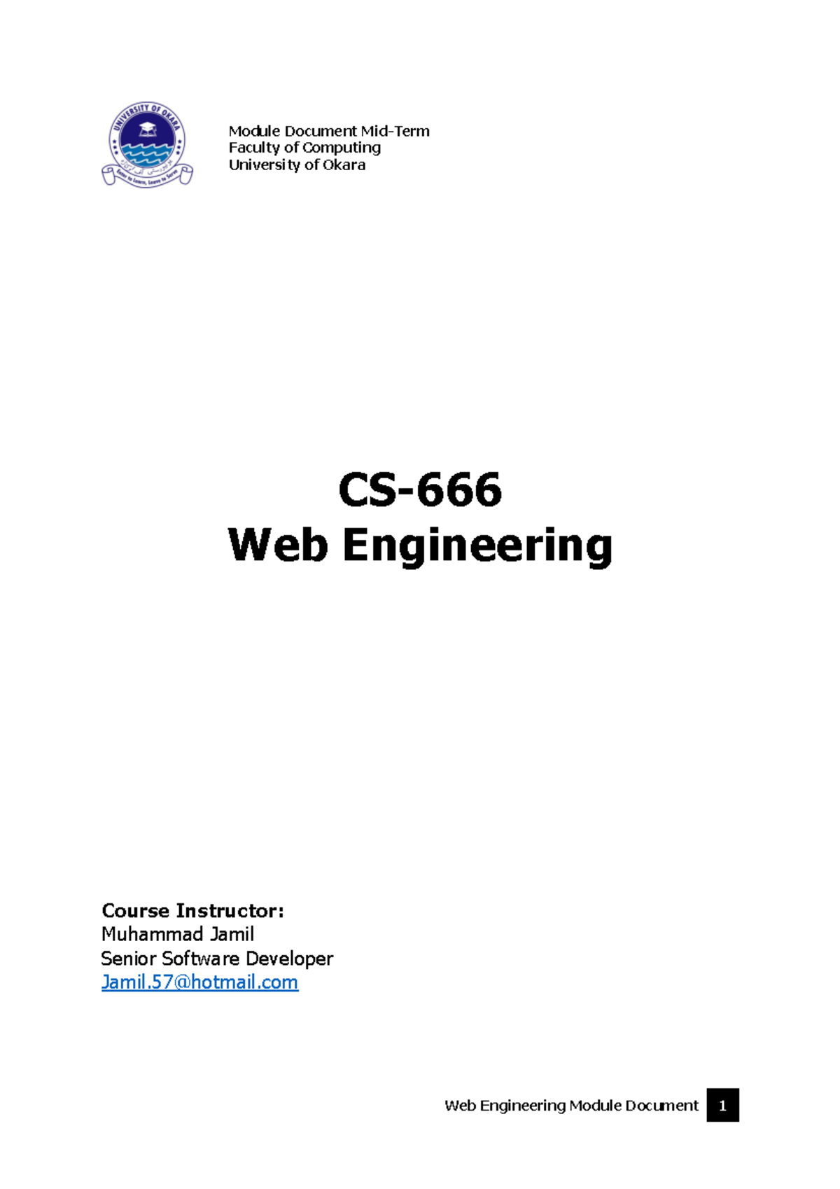 Web Engineering Course Breakdown Mid Term Exams - CS- Web Engineering Course Instructor ...