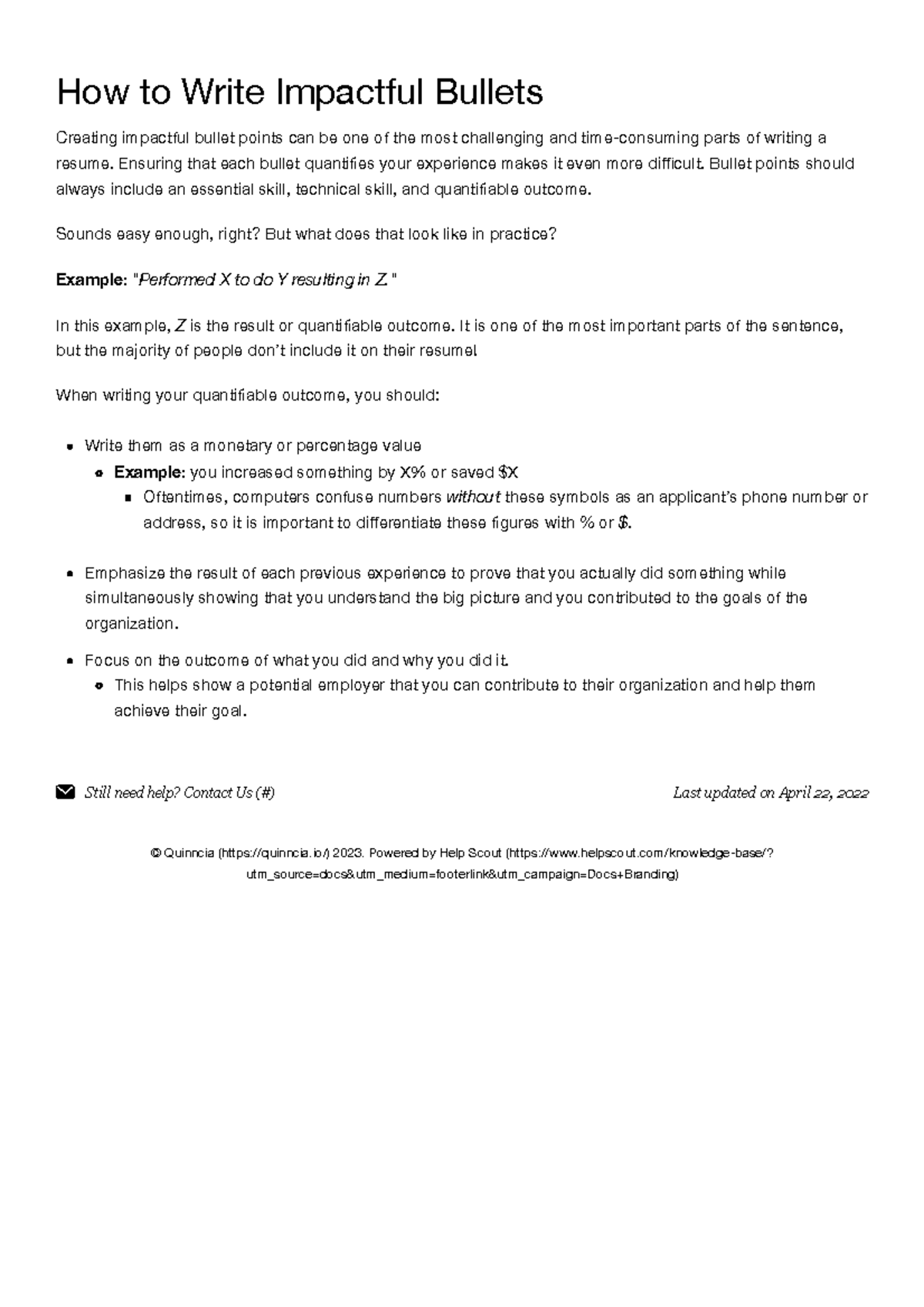 How to Write Impactful Bullets - Student Library - © Quinncia (quinncia ...