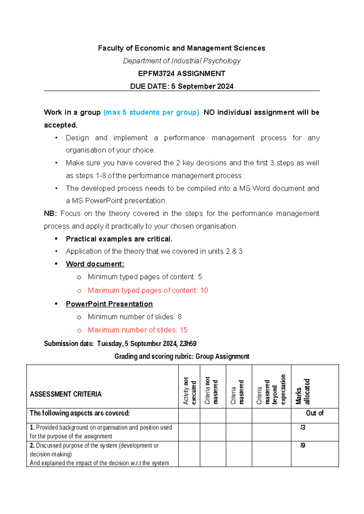 Performance Management Assignment For Second Semester - Faculty of ...