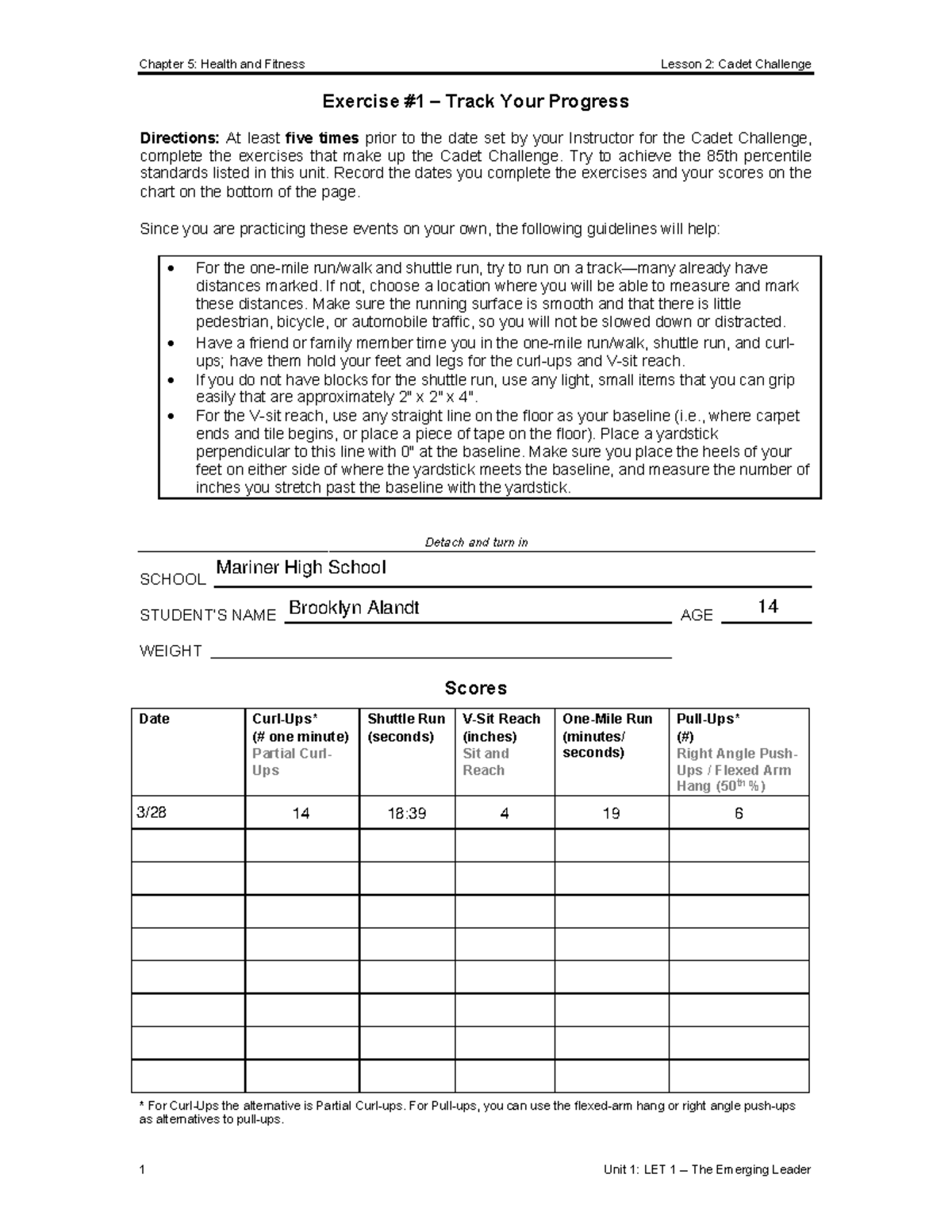 [Template] Exercise 1 - Cadet Challenge Scores - Chapter 5: Health and ...
