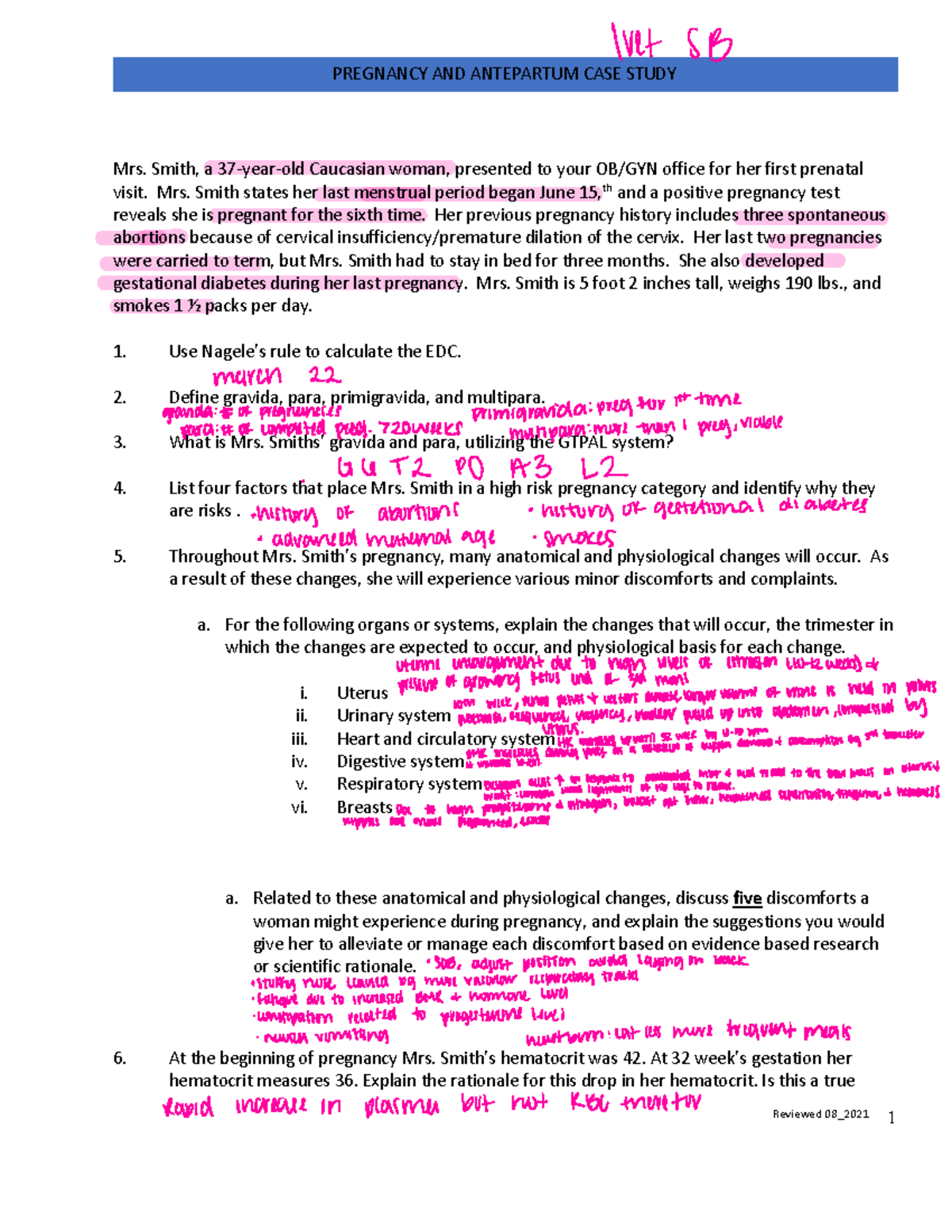 Antepartum Case Study 2021 case study to be completed before exam one ...