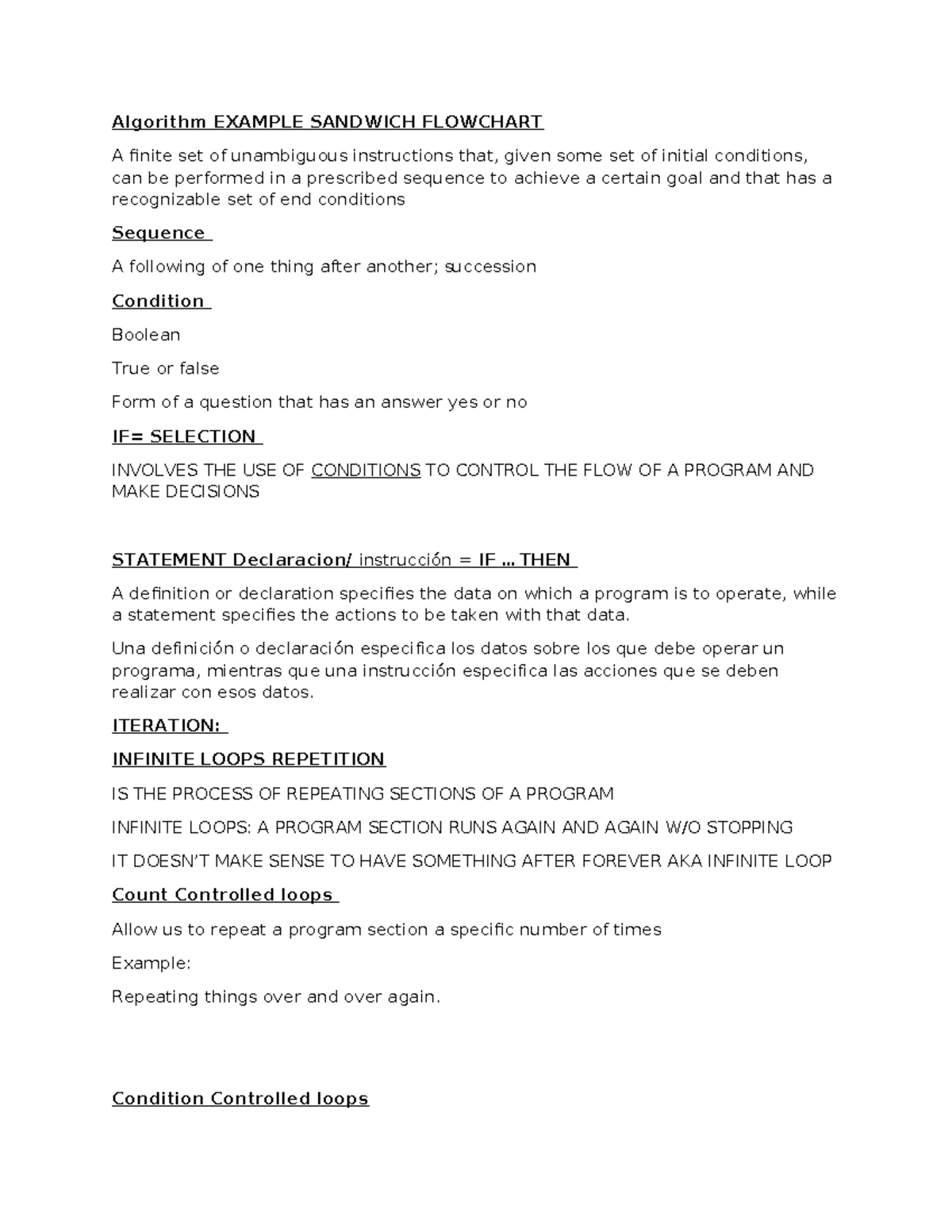 Programming KEY Words - Algorithm EXAMPLE SANDWICH FLOWCHART A finite ...