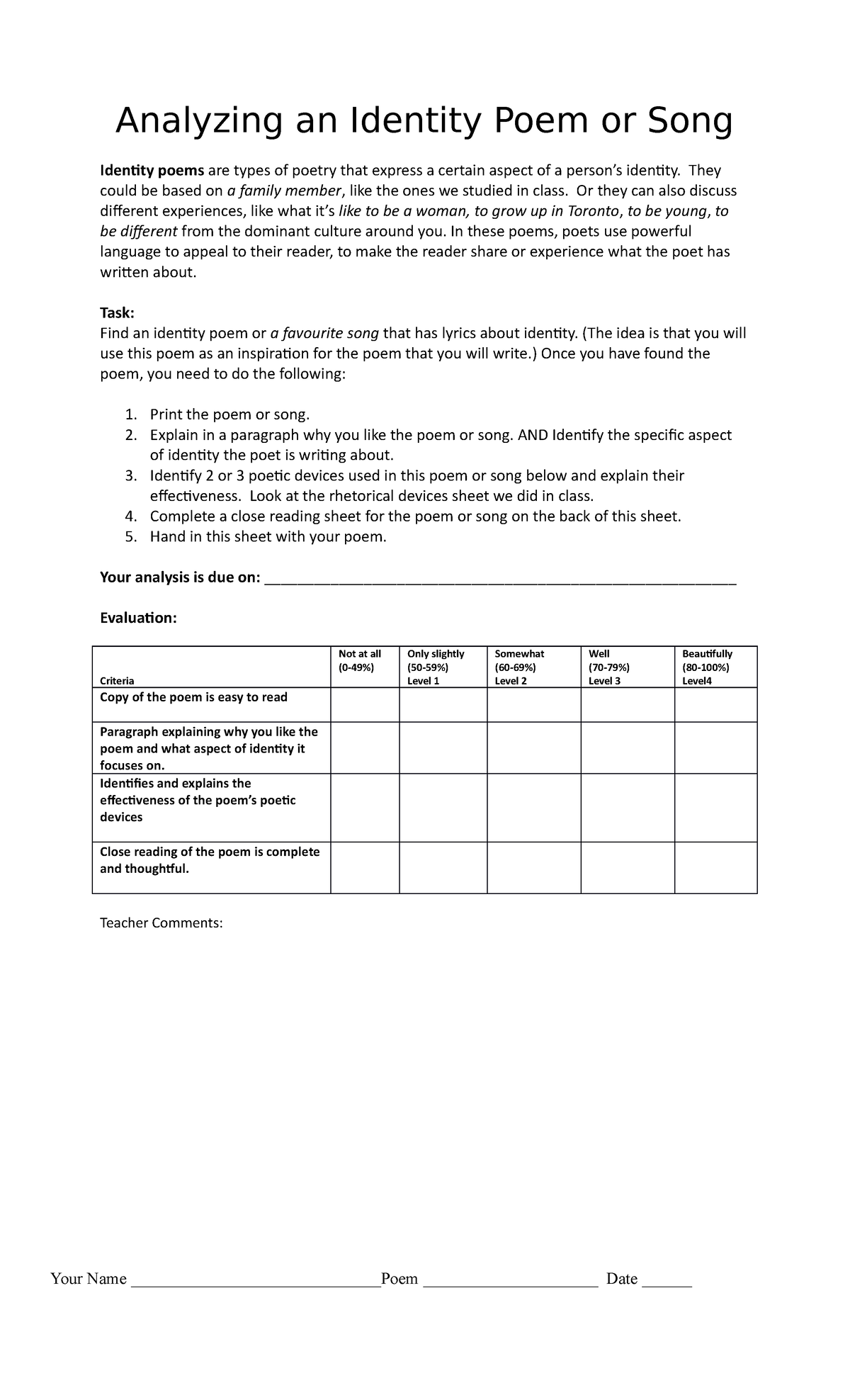 5.0 Identity Poem Analysis - Analyzing an Identity Poem or Song ...