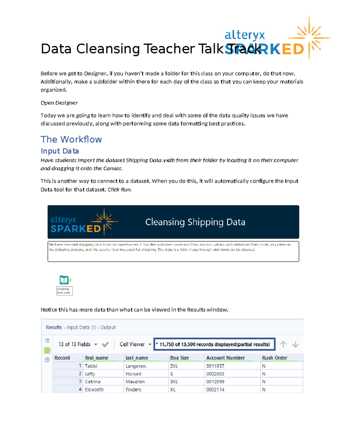 Class 3 - Data Cleansing - Teacher Talk Track - Data Cleansing Teacher ...