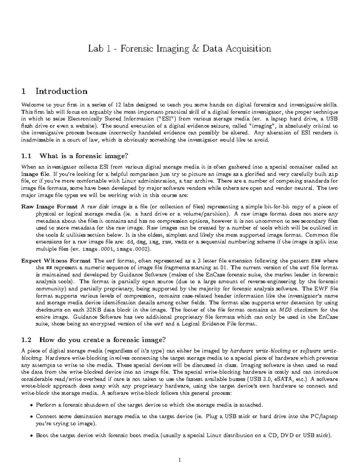 Lab1-Imaging - lab1 - Lab 1 - Forensic Imaging & Data Acquisition 1 Introduction Welcome to your ...