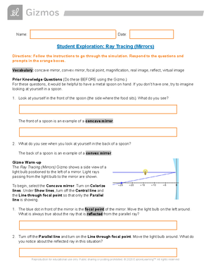 Copy of Refraction SE - Gizmo answer sheet - Name: fizza Date: Student ...