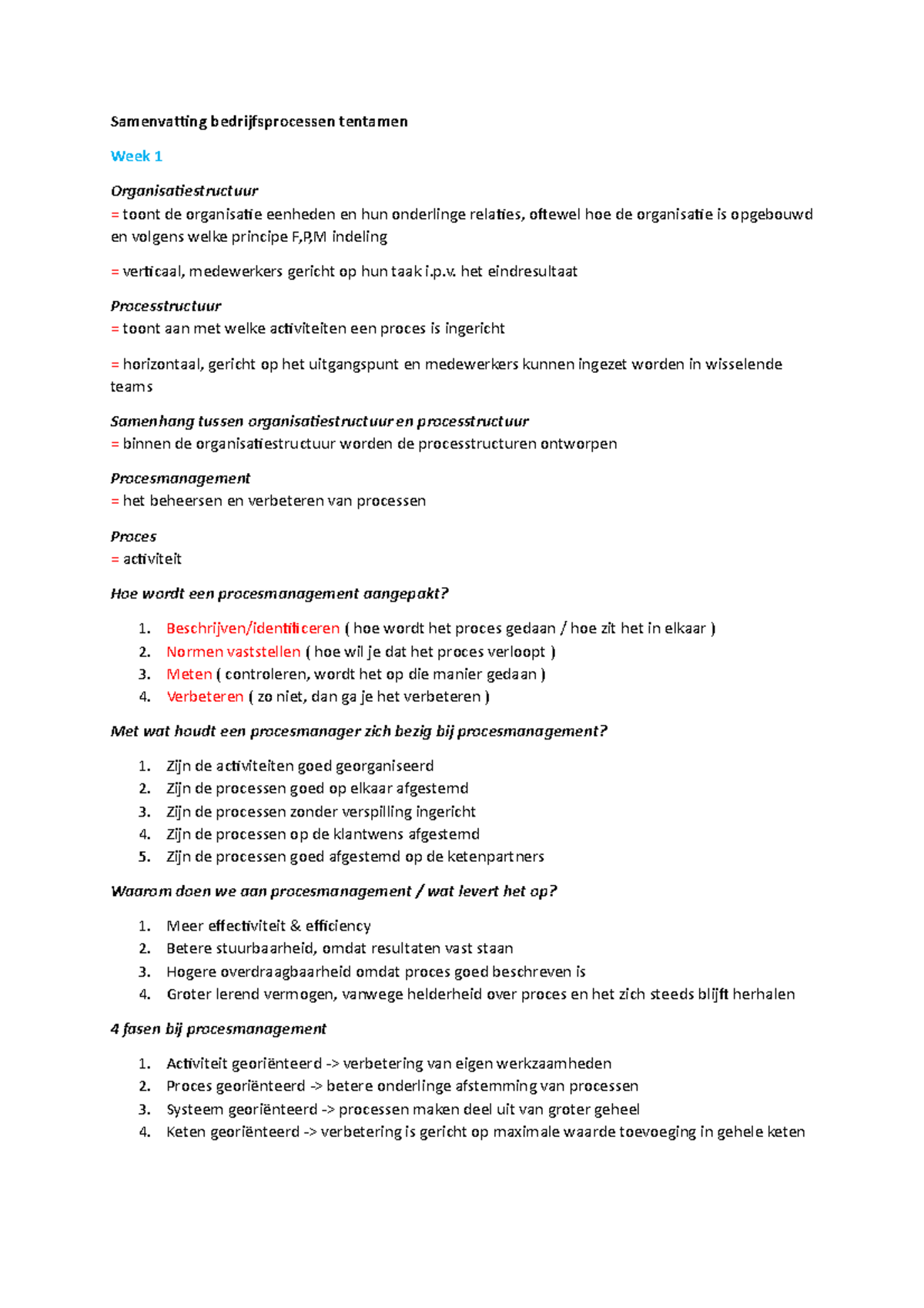 Samenvatting bedrijfsprocessen tentamen - p. het eindresultaat ...