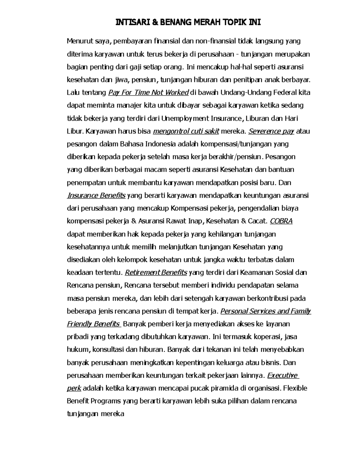 Tugas GSLC HRM Sessions 22 - INTISARI & BENANG MERAH TOPIK INI Menurut saya, pembayaran - Studocu