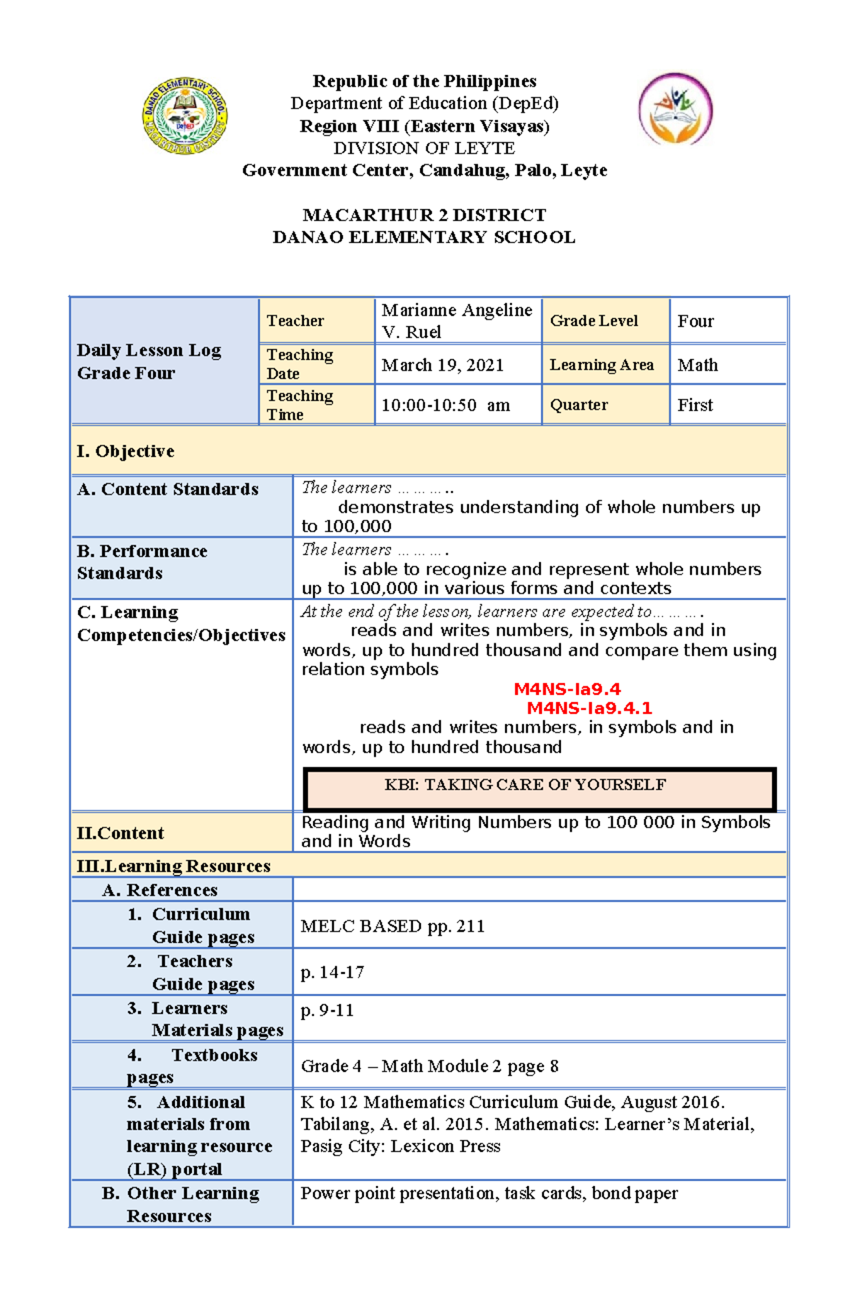 1ST COT 2020-2021 - Republic of the Philippines Department of Education ...