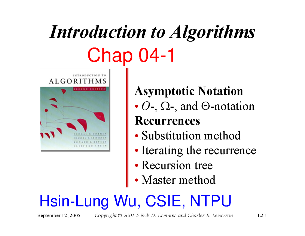 Chap04 1 Chap04 1 Introduction To Algorithms Asymptotic Notation O Ω And Θ Notation