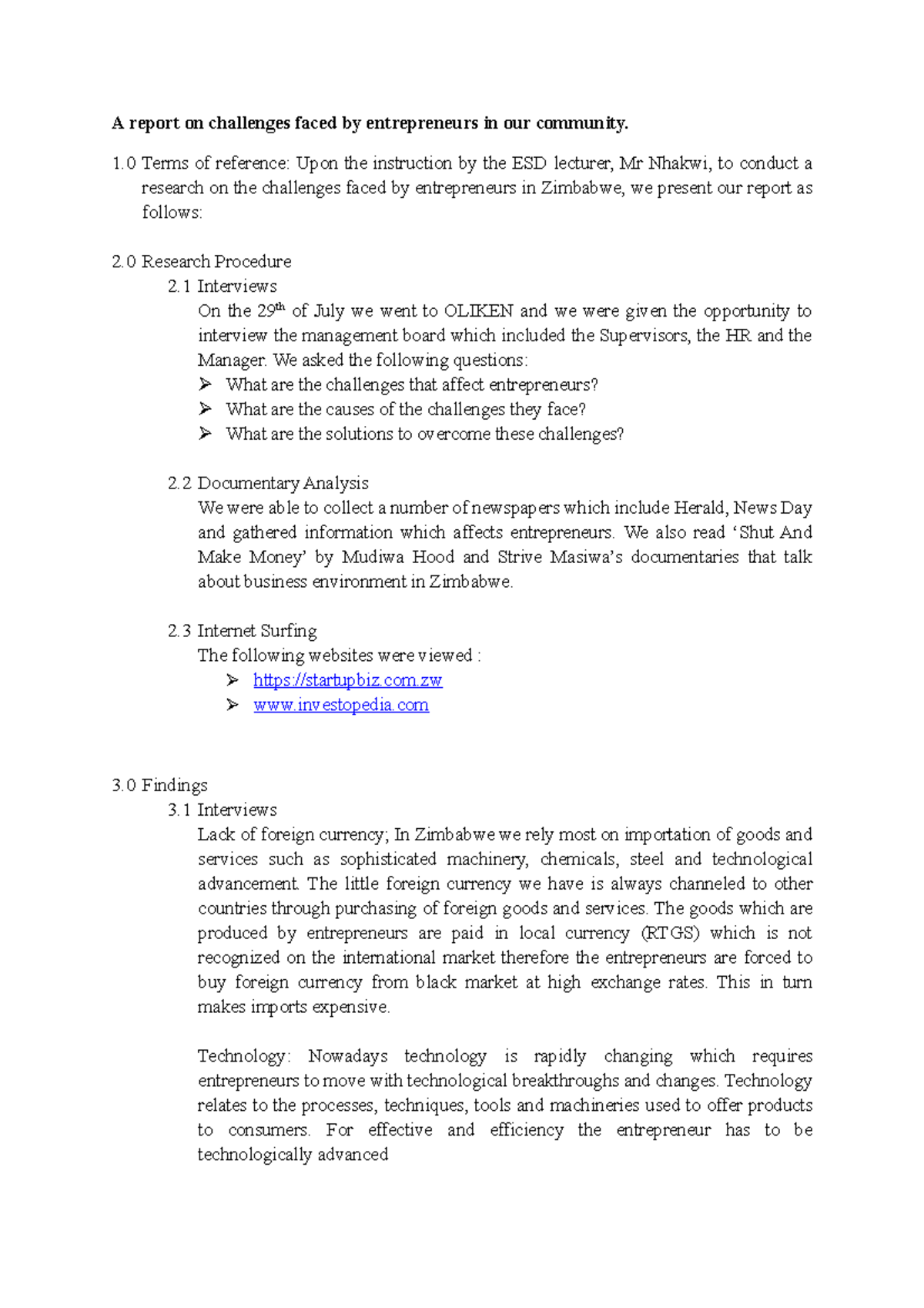 ESD Assignment - Best 90% grade - A report on challenges faced by entrepreneurs in our community ...