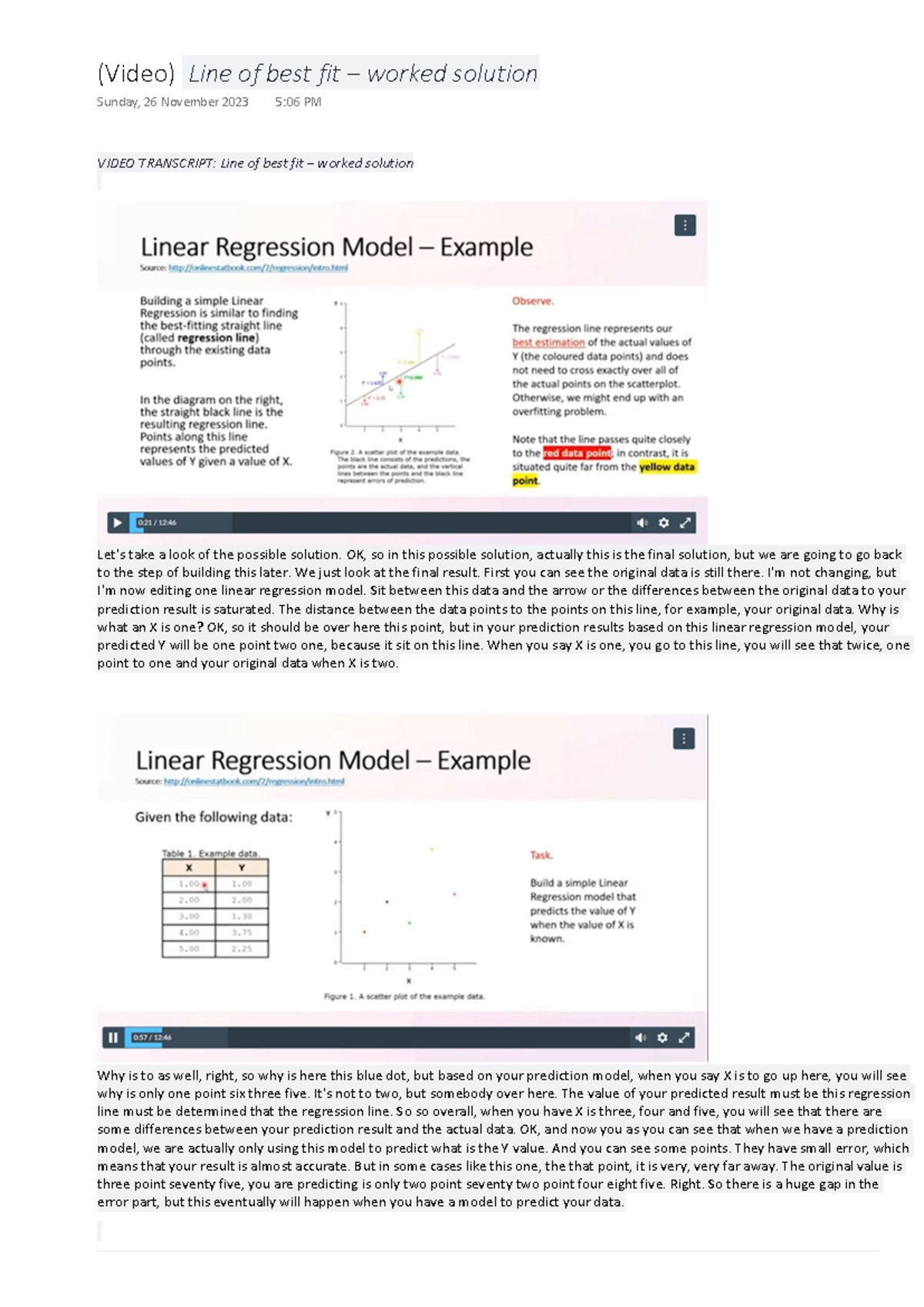 Module 2.4 Line of Best Fit - Worked solution VID slides+Transcript - VIDEO TRANSCRIPT: Line of ...