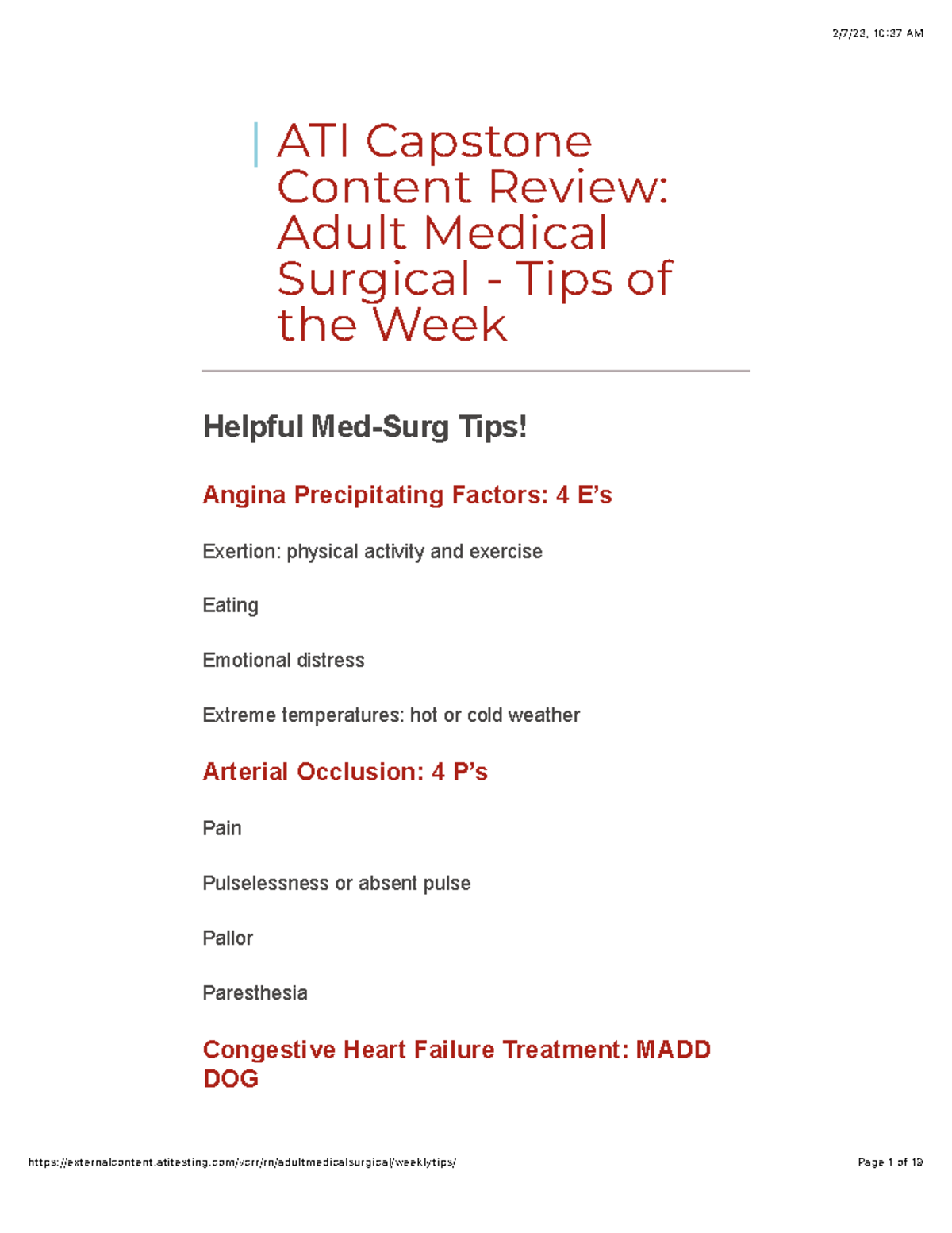 ATI Capstone Medsurg Guide 1 - Helpful Med-Surg Tips! Angina ...