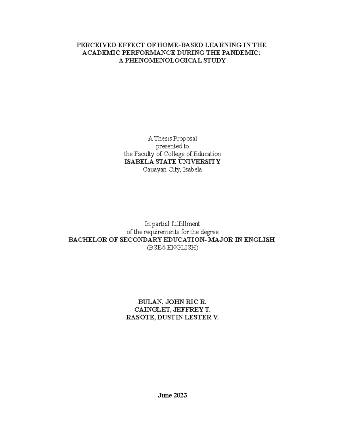 Research- Draft-JEFF - Sample work - PERCEIVED EFFECT OF HOME-BASED ...