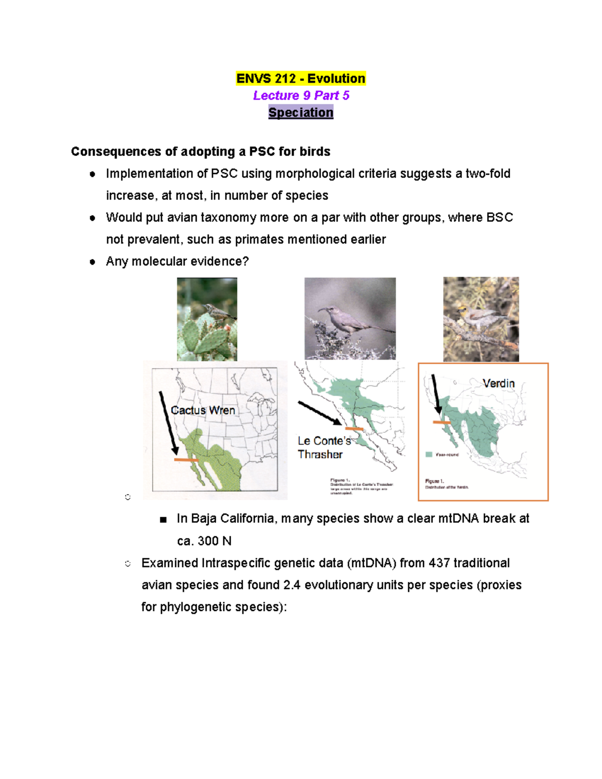 ENVS 212 Lecture 9 Part 5 - Spring 2020 - ENVS 212 - Evolution Lecture 9 Part 5 Speciation - Studocu