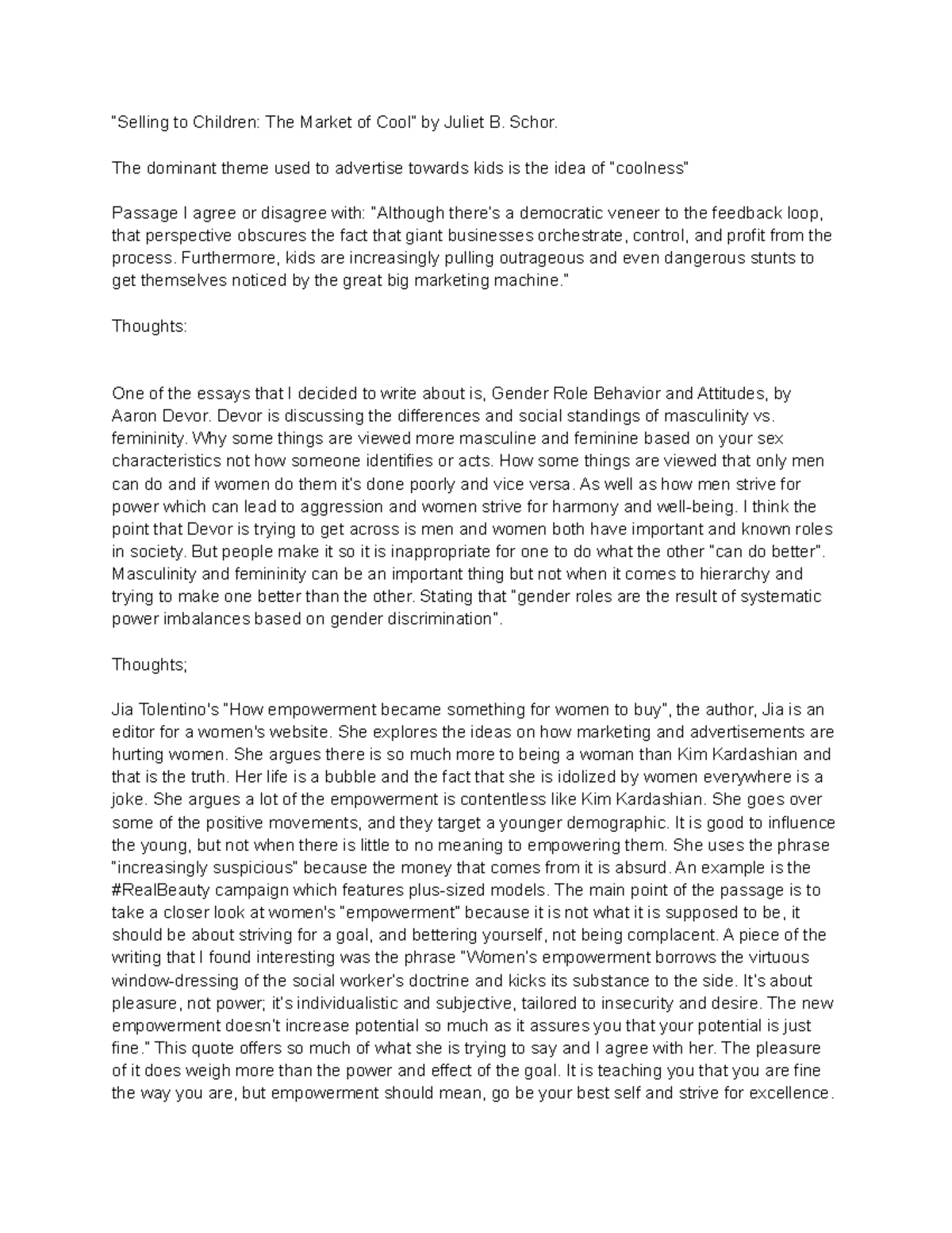 Wr 122 - University of Oregon WR 121 essay - “Selling to Children: The ...