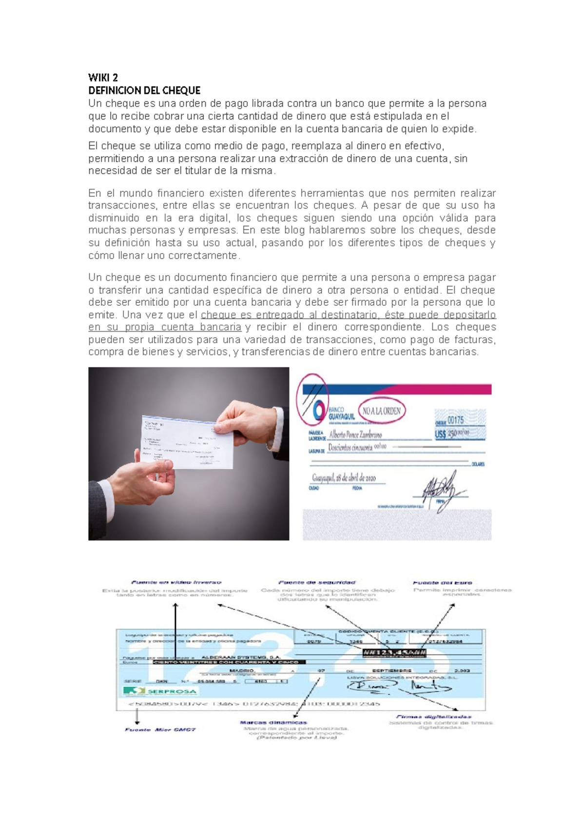 WIKI 2 - hola - WIKI 2 DEFINICION DEL CHEQUE Un cheque es una orden de ...