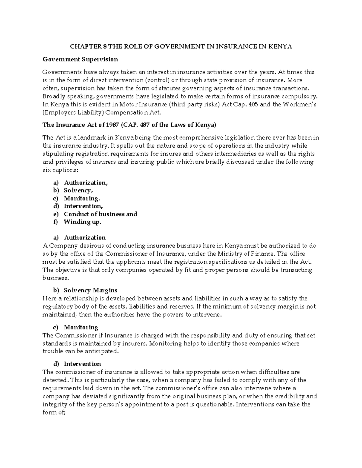 Chapter 8 THE ROLE OF Government IN Insurance Sector - CHAPTER 8 THE ...