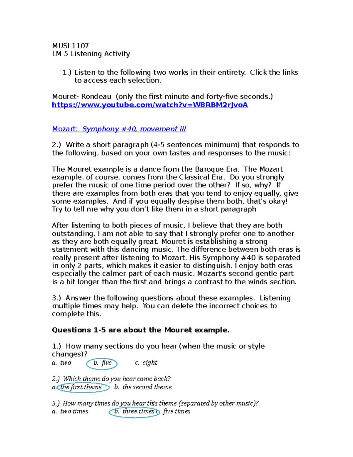 Listening acrivity LM5 - MUSI 1107 LM 5 Listening Activity 1.) Listen ...