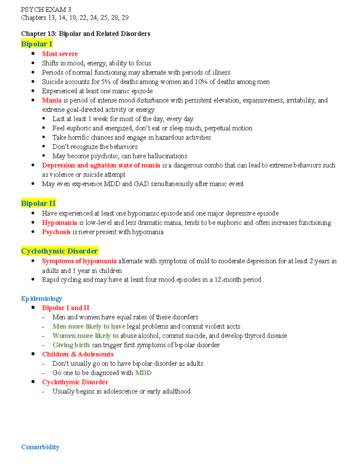 Psych EXAM 3 Studyguide - PSYCH EXAM 3 Chapters 13, 14, 18, 22, 24, 25 ...