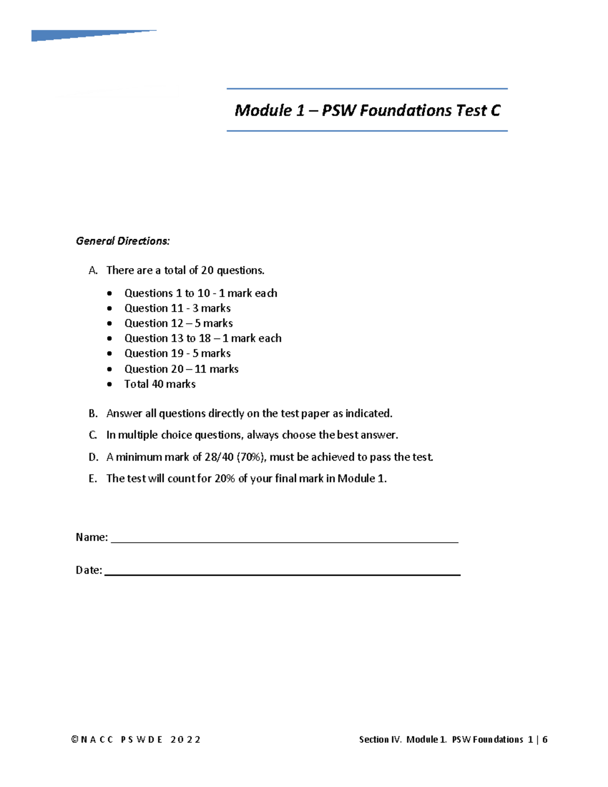 IV-2 Test - Module 1 PSW Foundations (C) - Module 1 – PSW Foundations ...