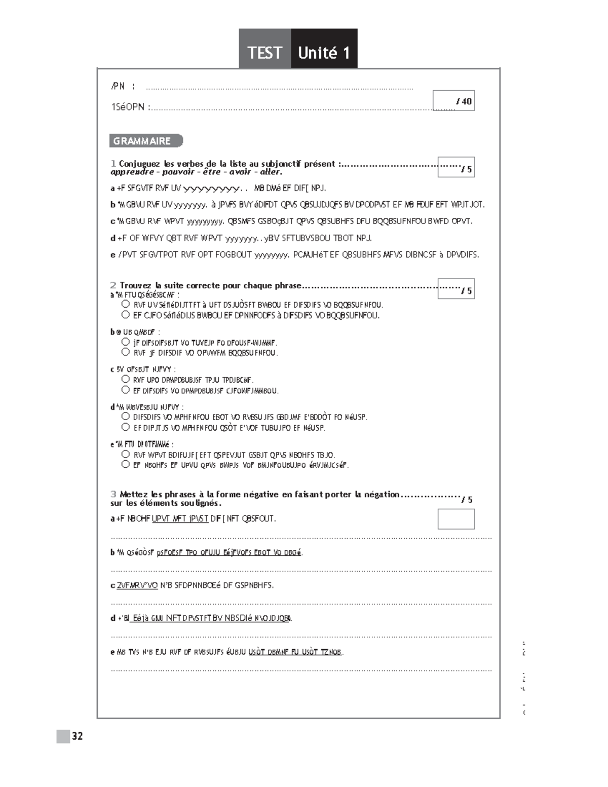 Révision - Unité 1 et 2 (Ejercicio de práctica) - TEST Unité 1 /PN ...