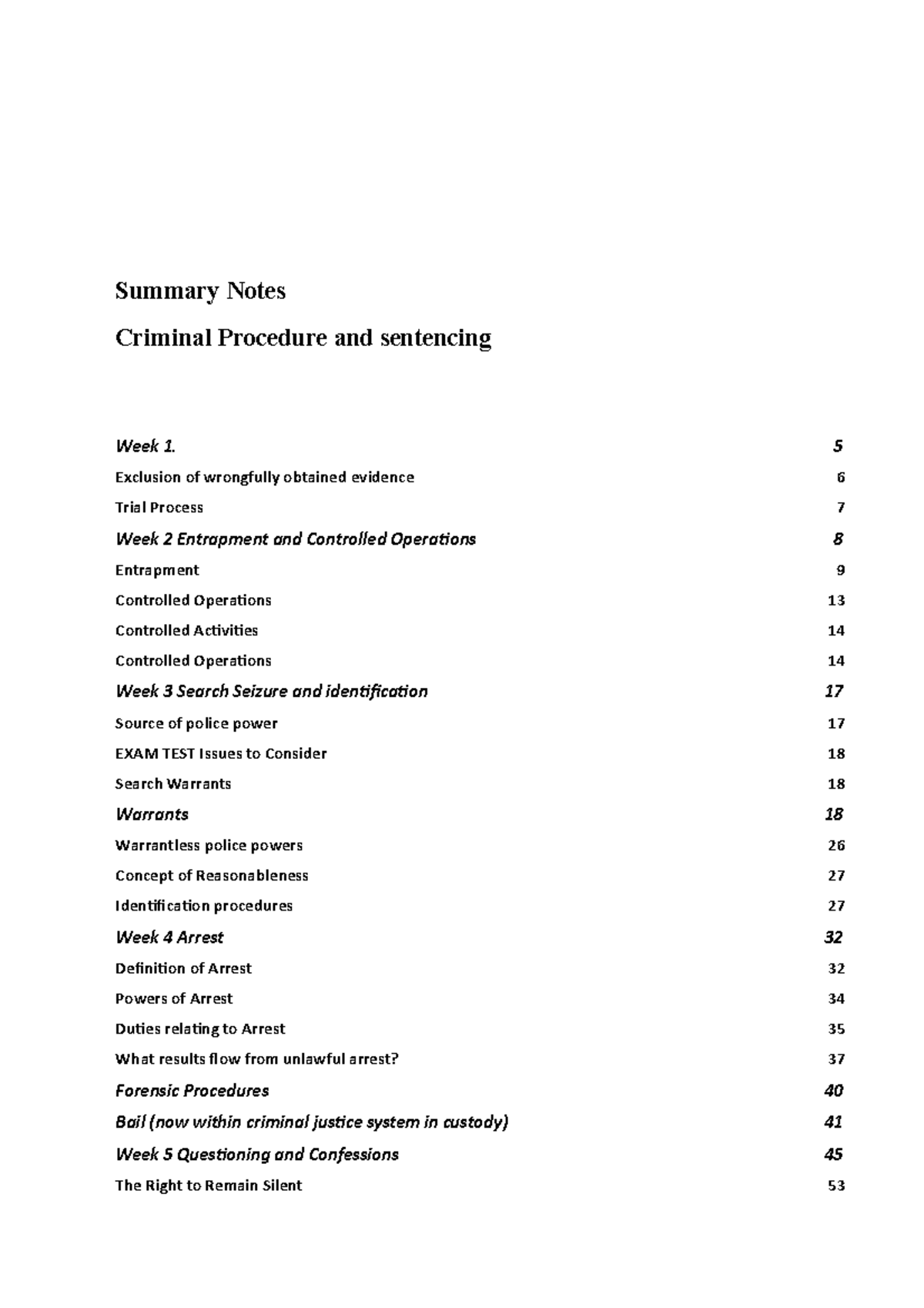 Crim Procedure notes - Summary Notes Week 1. Criminal Procedure and ...