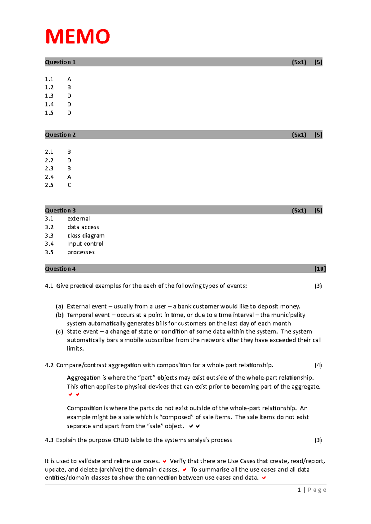 ISY34AT Practice TEST MEMO-1 - MEMO Question 1 (5x1) [5] 1 A 1 B 1 D 1 ...