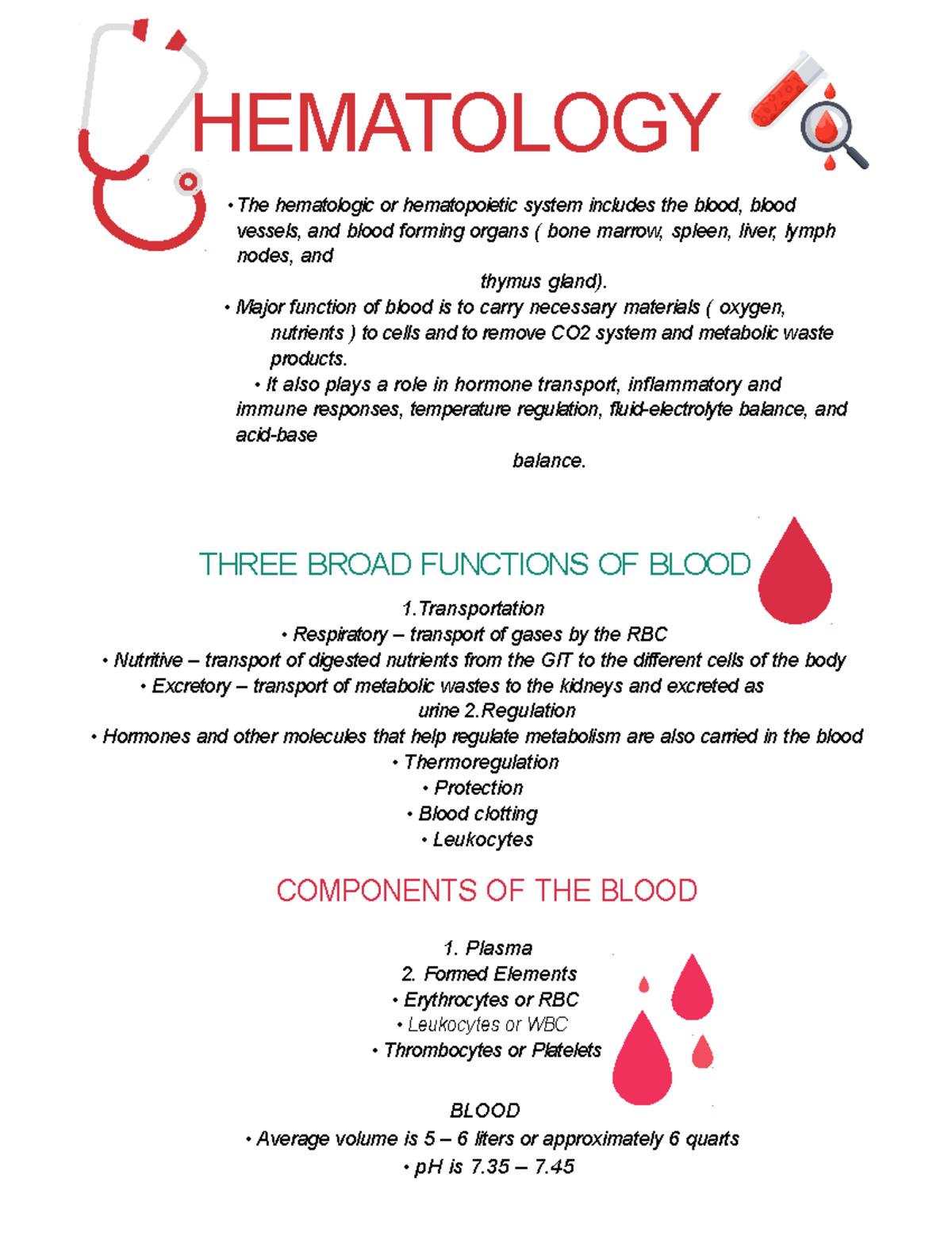 Hematology overview - HEMATOLOGY The hematologic or hematopoietic ...