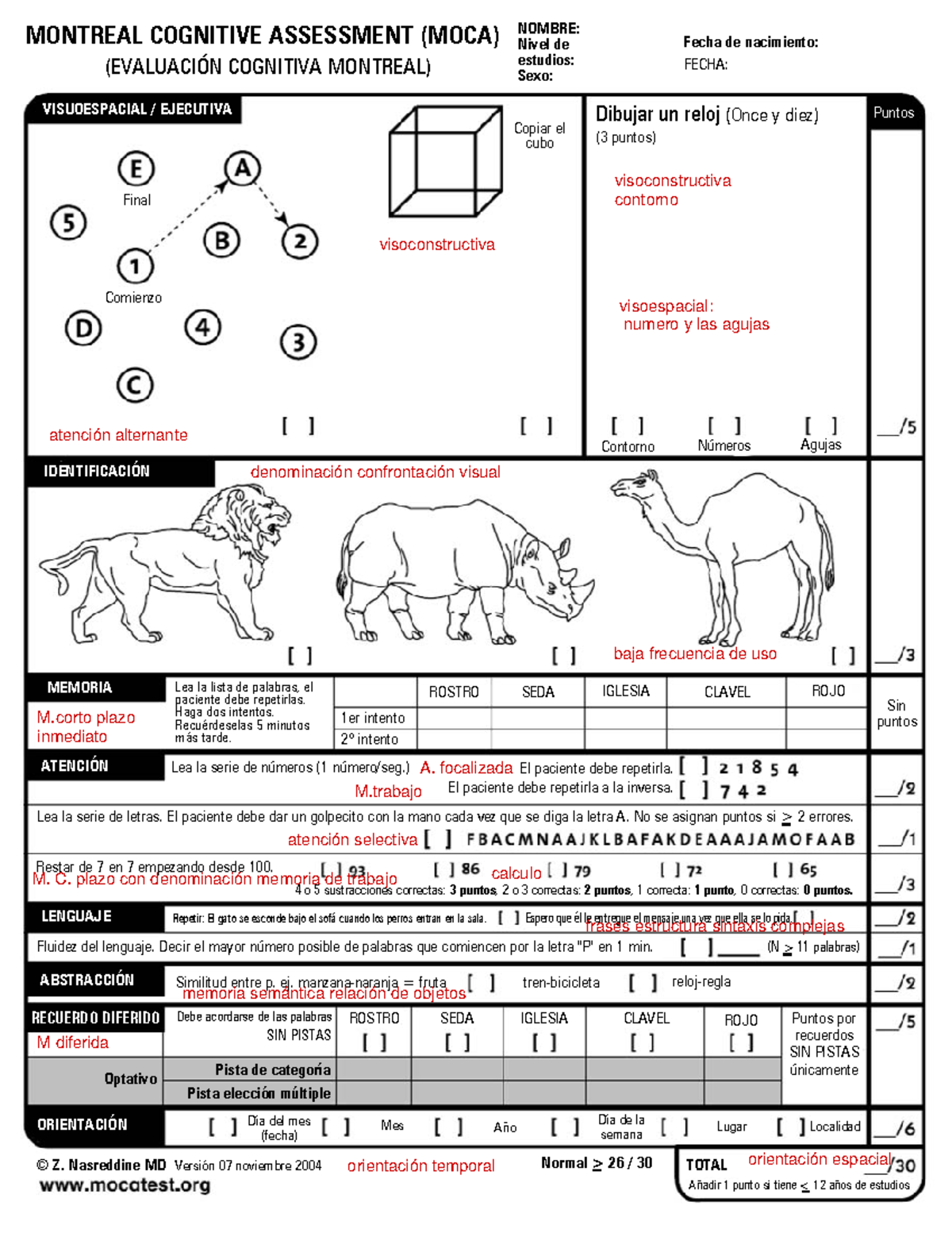 Protocolo MOCA - MONTREAL COGNITIVE ASSESSMENT (MOCA) (EVALUACIÓN COGNITIVA MONTREAL) NOMBRE ...