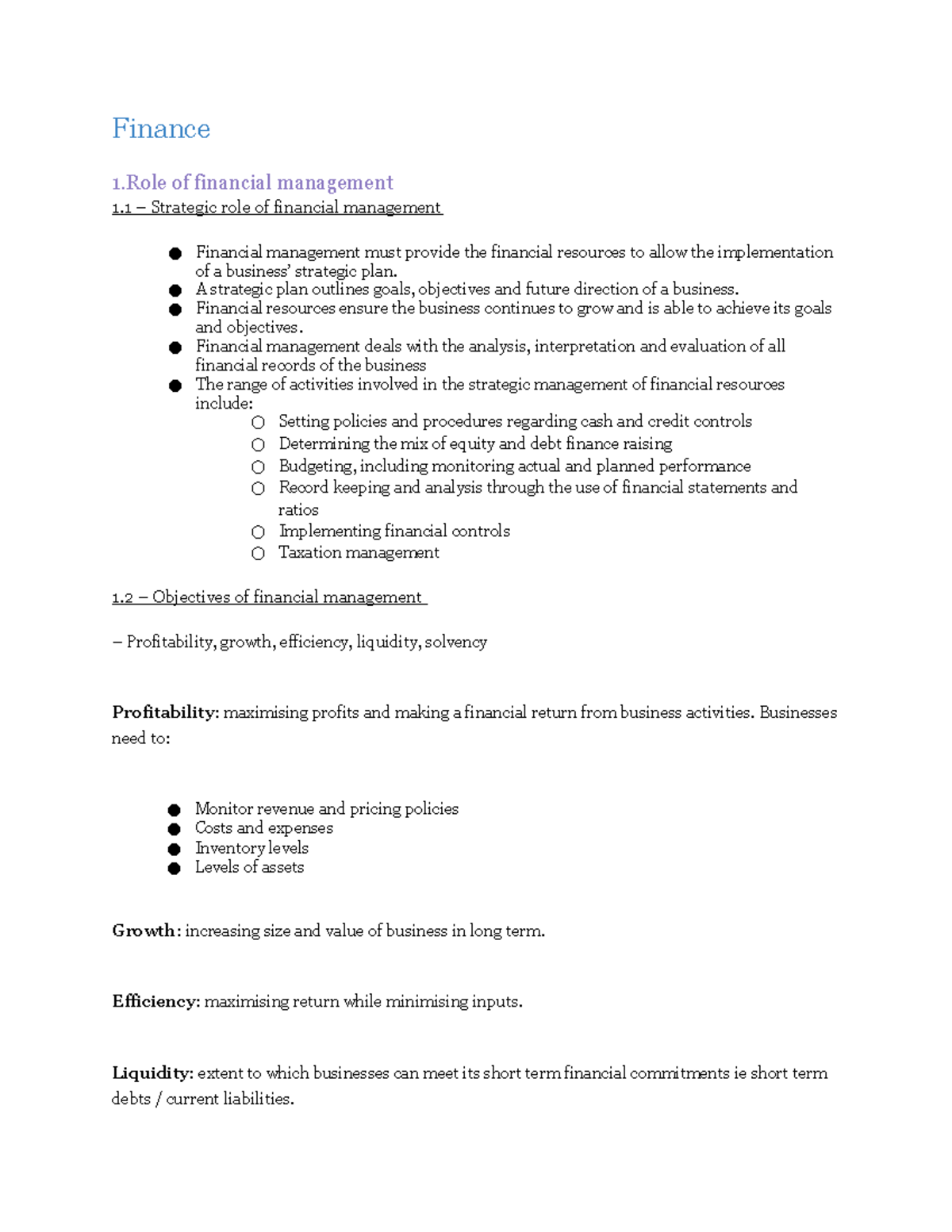 Business Studies - Finance - Finance 1 of financial management 1 ...