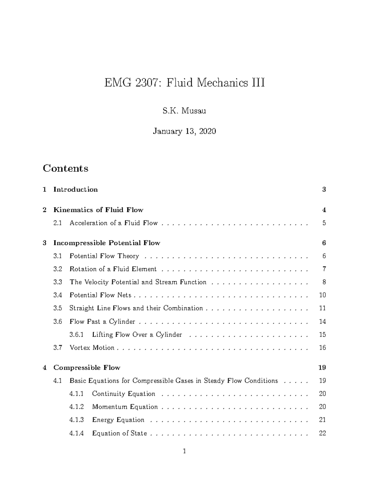 Emg 2307 notes - EMG 2307: Fluid Mechanics III - January 13, S. Musau 1 ...