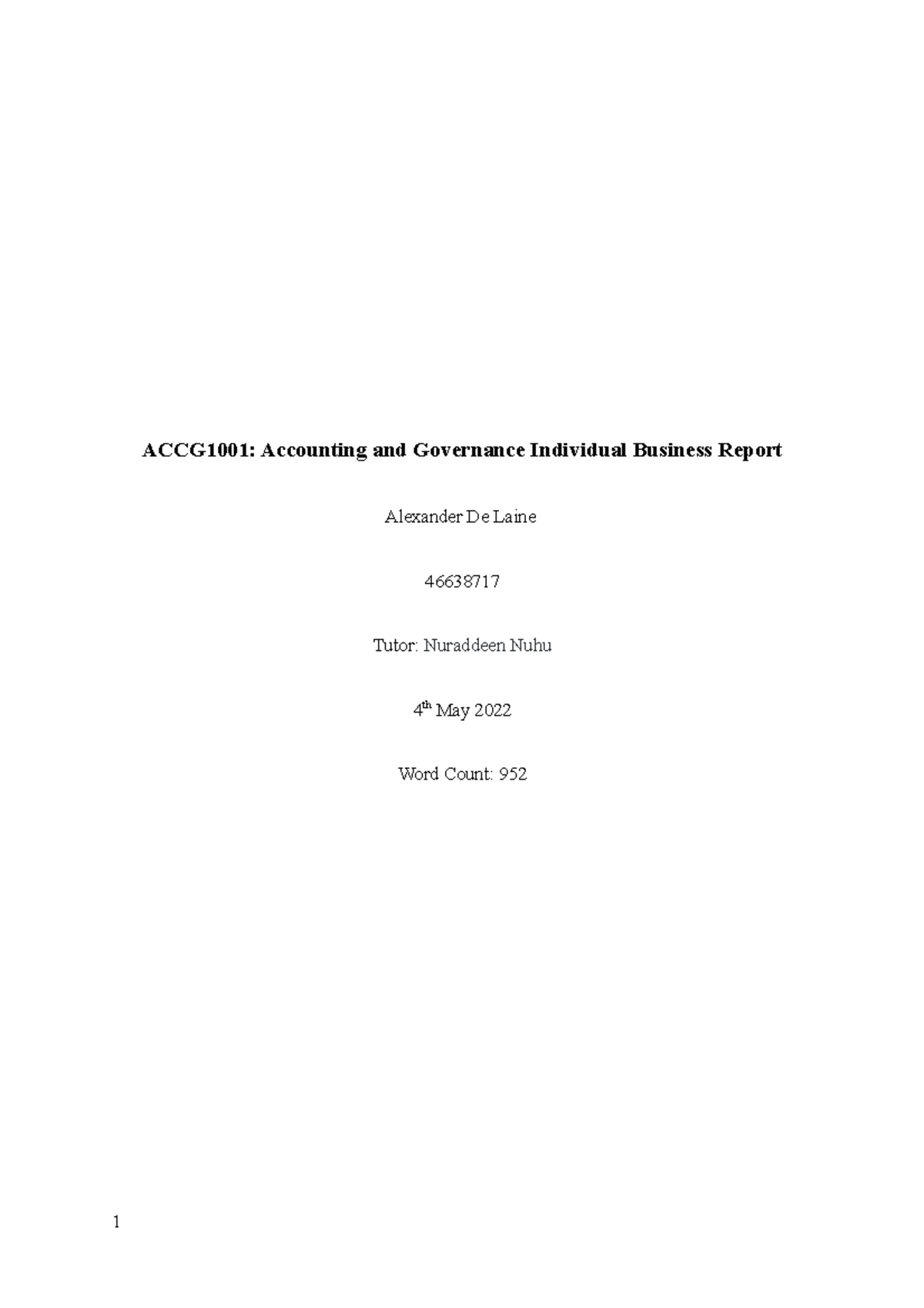 ACCG1001 - Report - yep - ACCG1001: Accounting and Governance ...