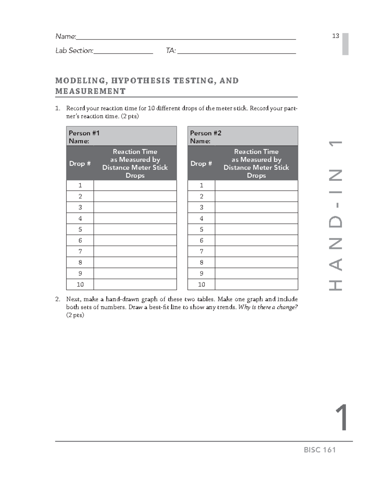 Lab 1 bisc 161 - lab work - 13 1 H A N D - I N 1 BISC 161 - Studocu