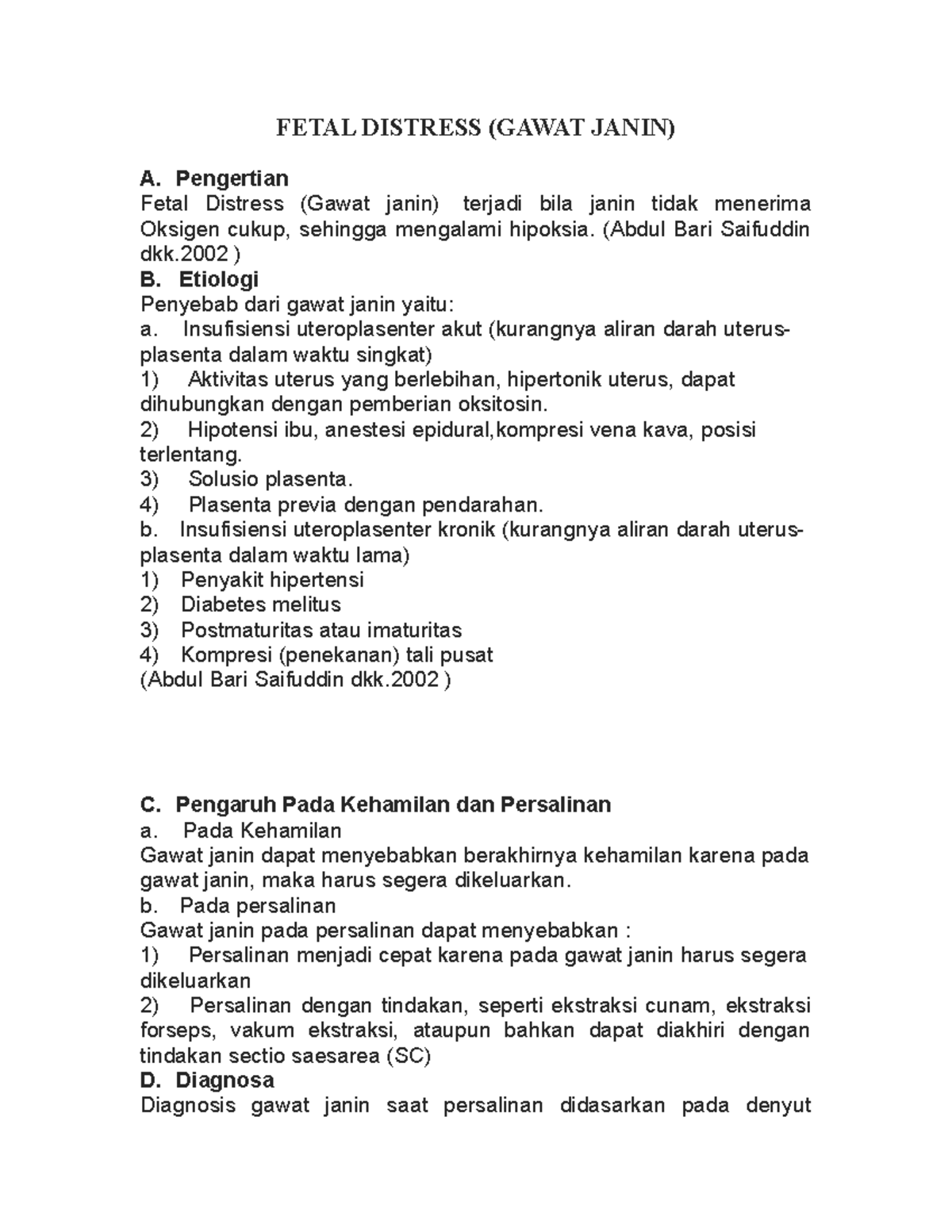 Fetal Distress - FETAL DISTRESS (GAWAT JANIN) A. Pengertian Fetal ...