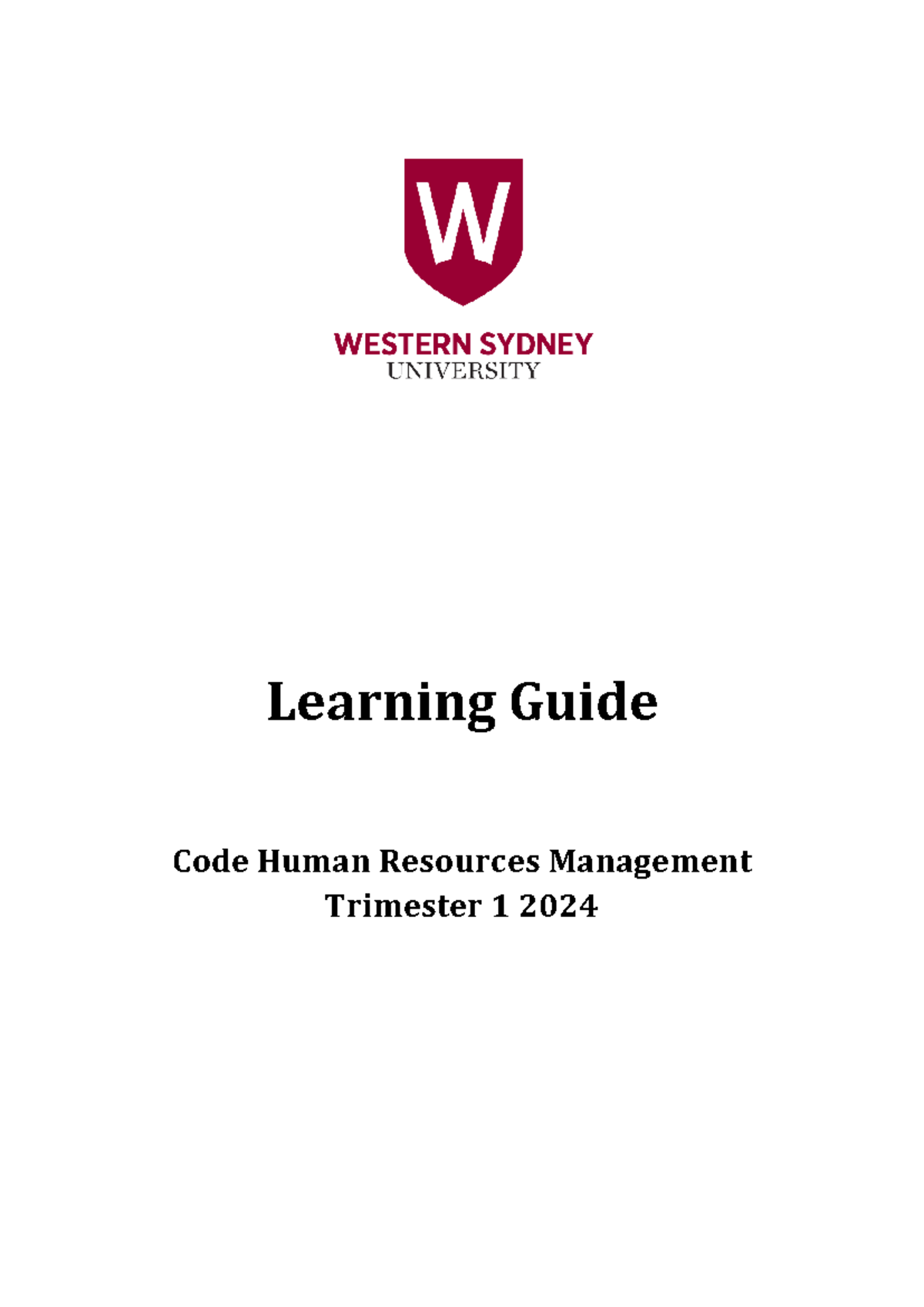 Human Resources Management LG 2024 T1 - Learning Guide Code Human Resources Management Trimester ...