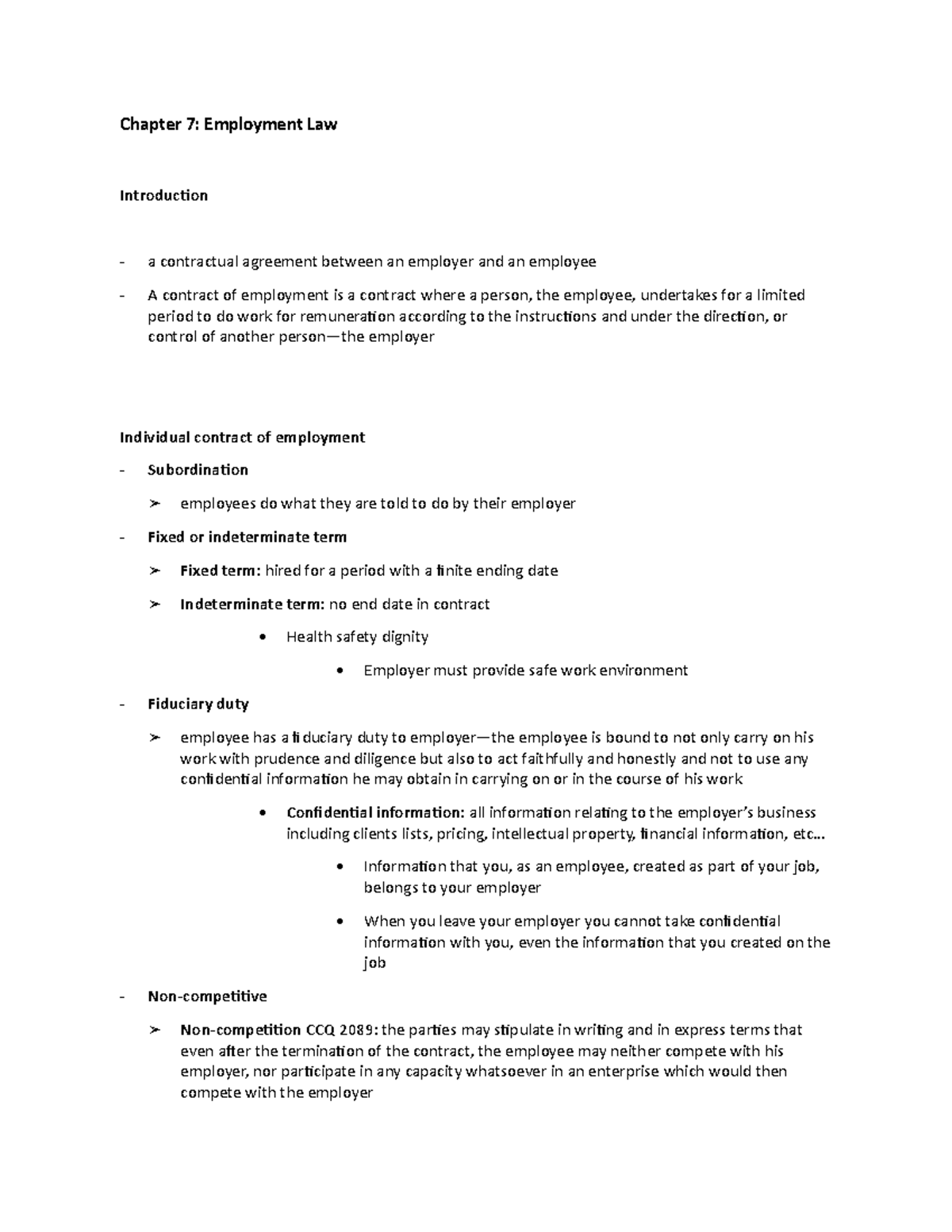 CH7-Part1 - Chapter 7: Employment Law Introduction a contractual ...