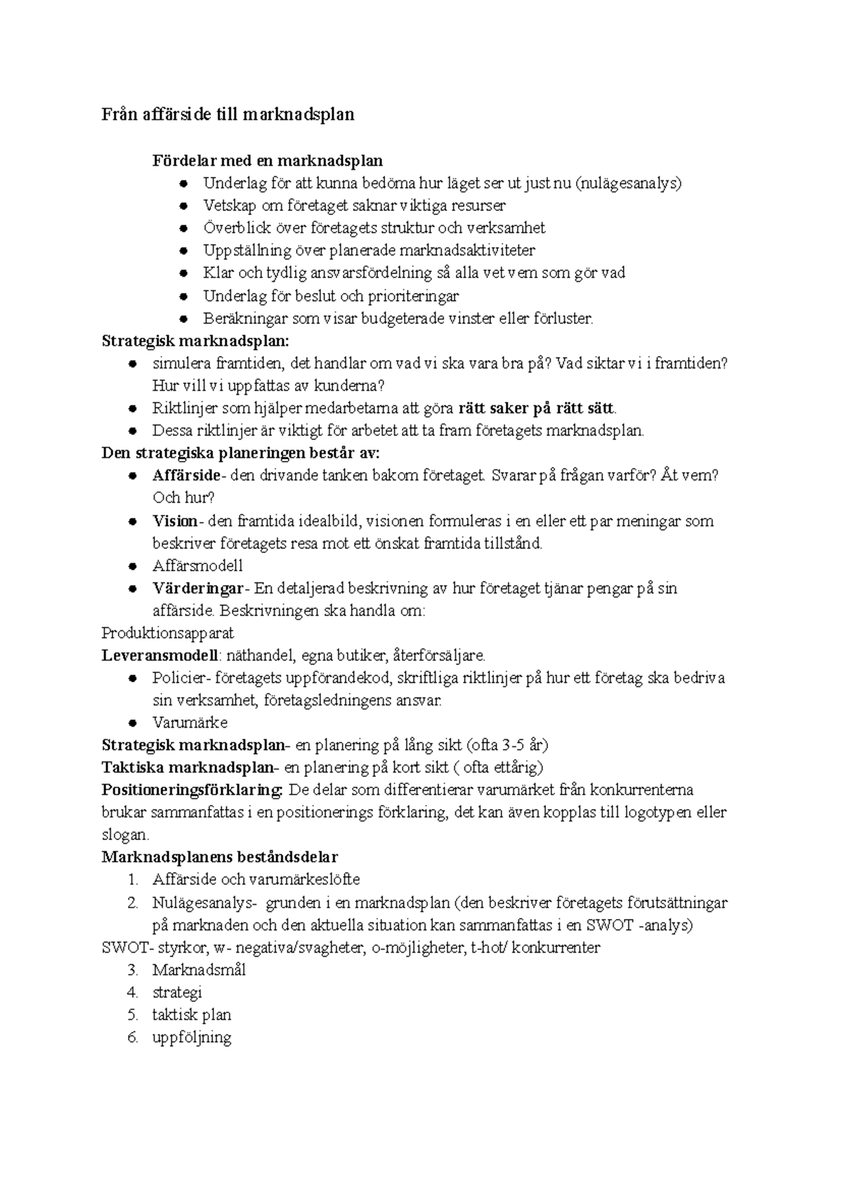 Marknadsföring - sammanfattning - Från affärside till marknadsplan ...