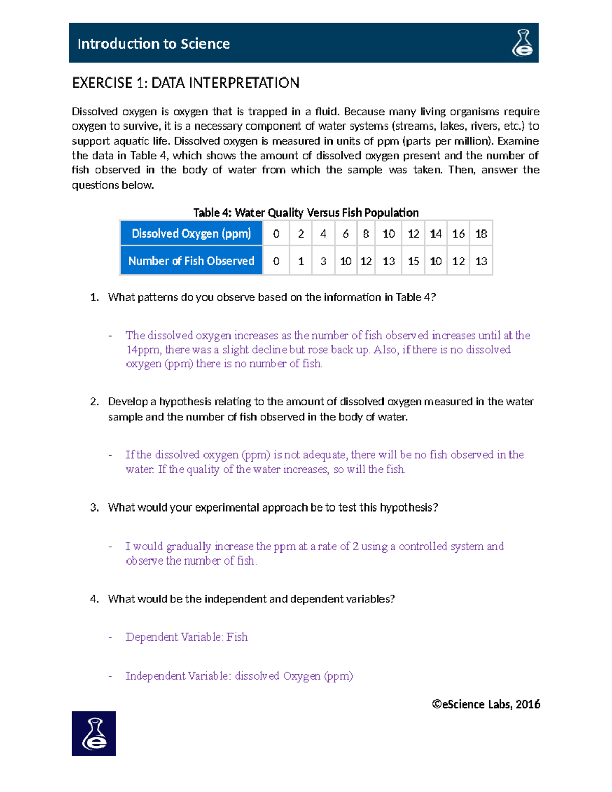 AP EX 1 - Homework - EXERCISE 1: DATA INTERPRETATION Dissolved oxygen is oxygen that is trapped ...