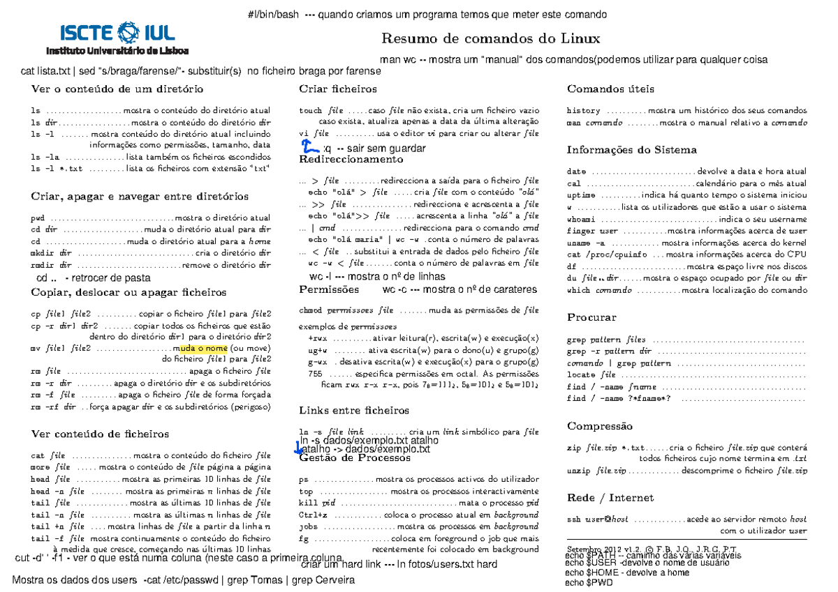 So cheat sheet shell - Resumo de comandos do Linux Ver o conte ́udo de ...