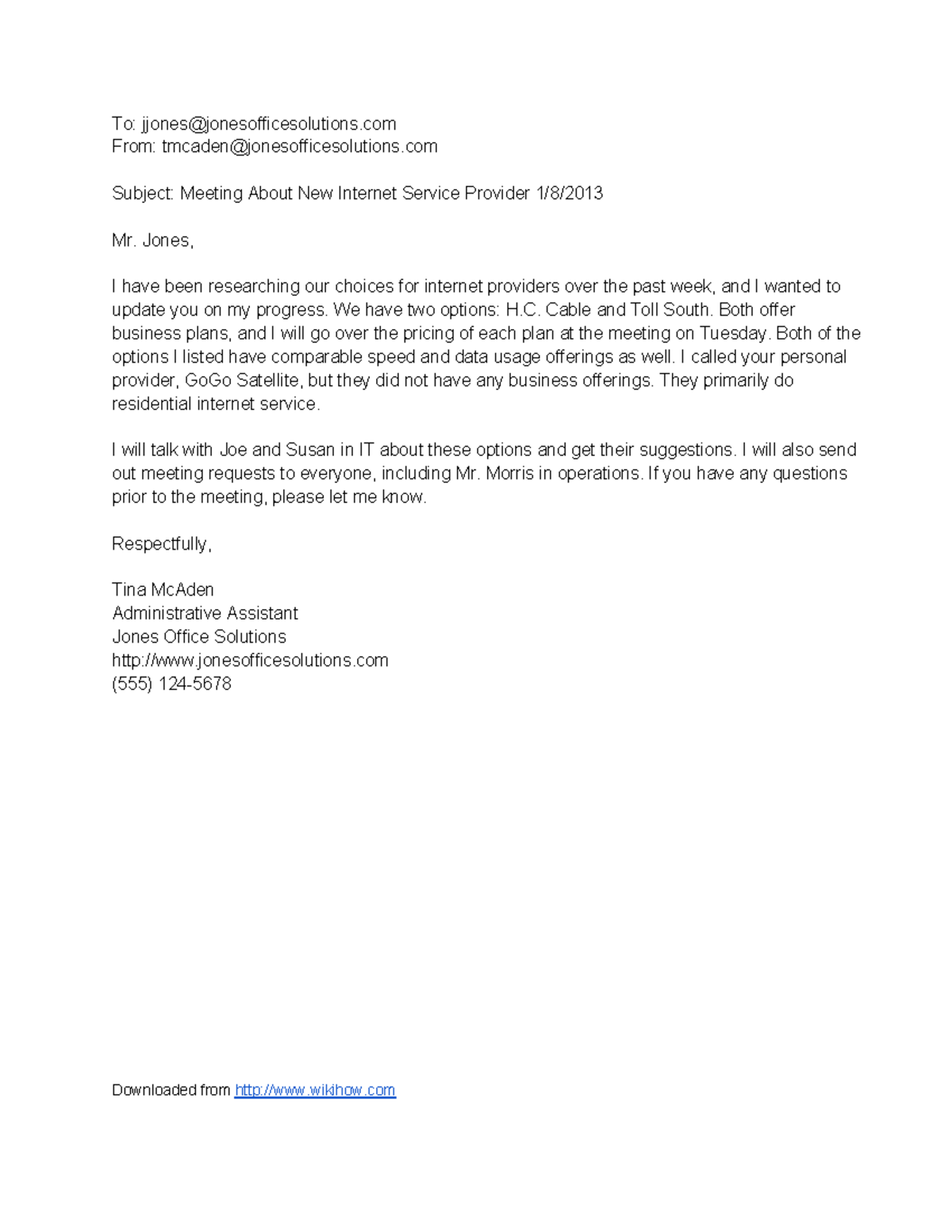 Formele mail formaat - To: jjones@jonesofficesolutions From: tmcaden ...