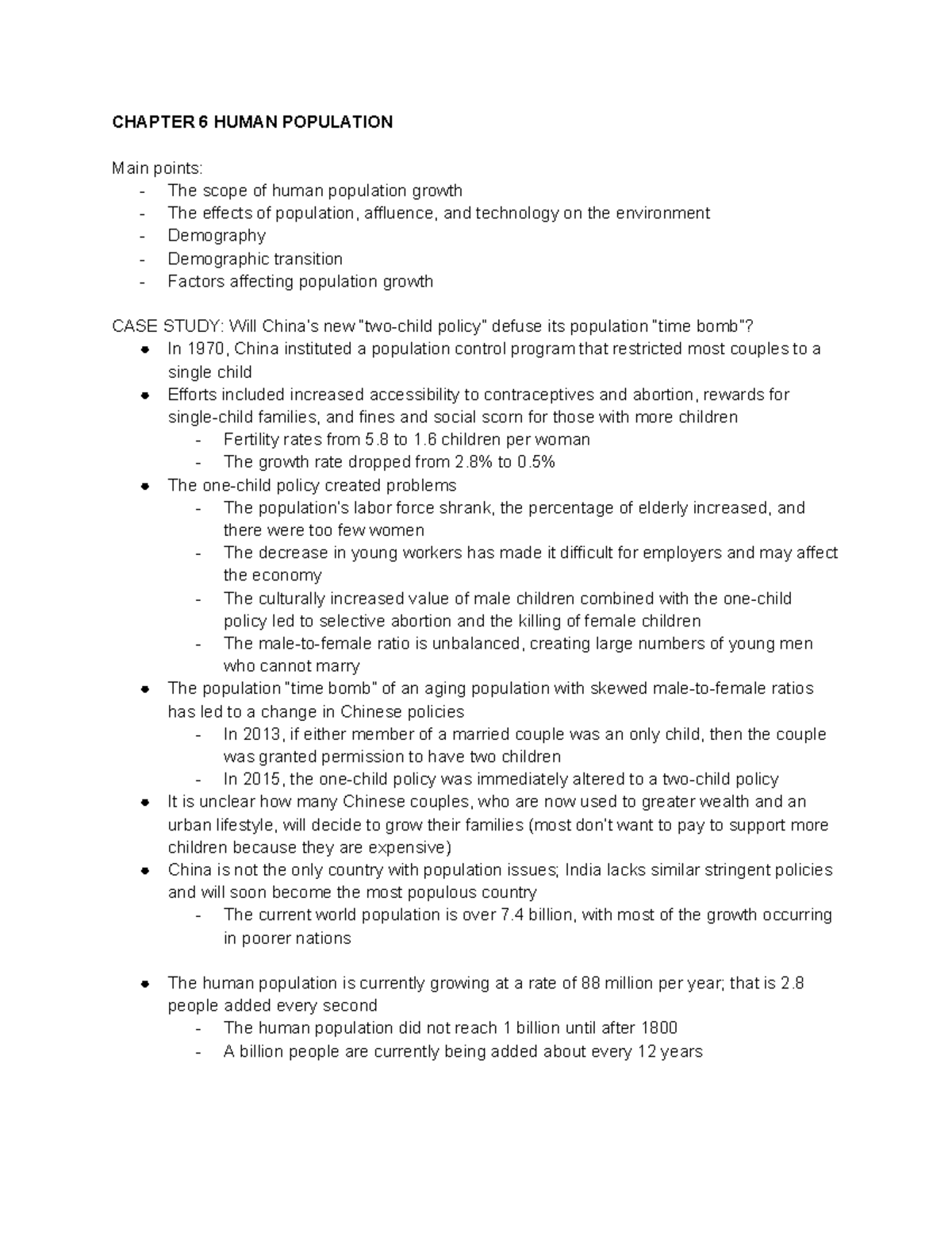 Exploring Environmental Issues Chapter 6 - CHAPTER 6 HUMAN POPULATION ...