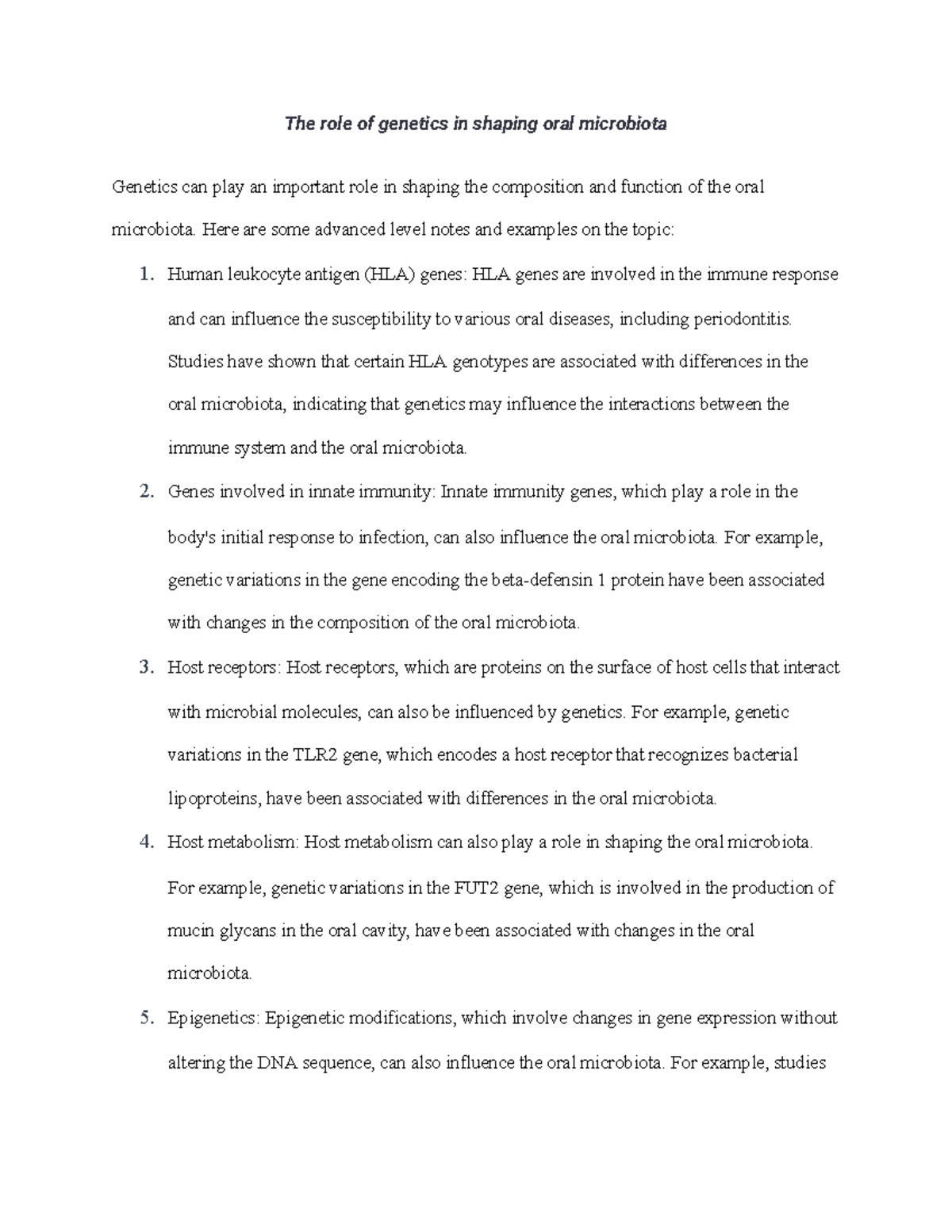 Notes on The role of genetics in shaping oral microbiota - The role of ...