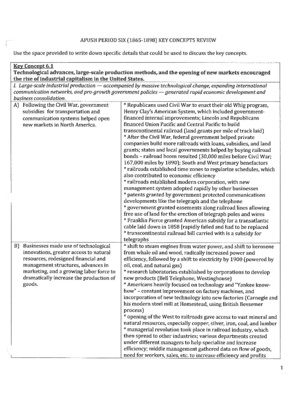 Period six - yes - APUSH PERIOD SIX KEY CONCEPTS REVIEW Use the space ...