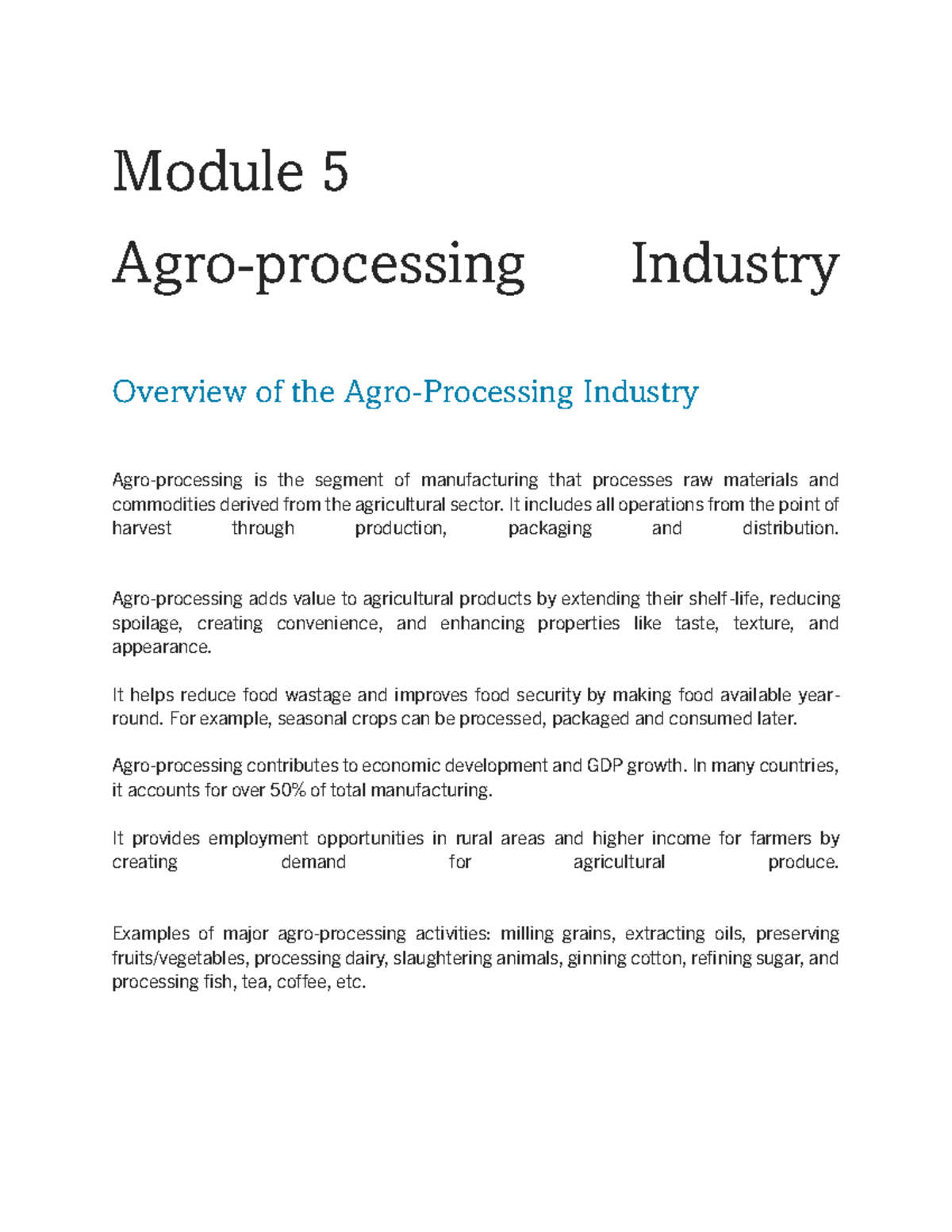 Agroindustry training manual - Module 5 Agro-processing Industry ...